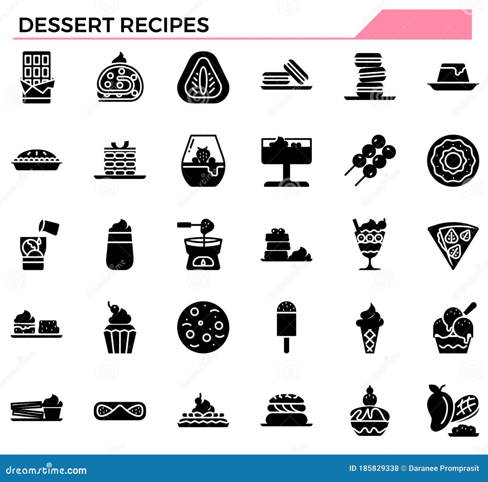 Dessert recipes icon set stock vector. Illustration of dessert - 185829338
