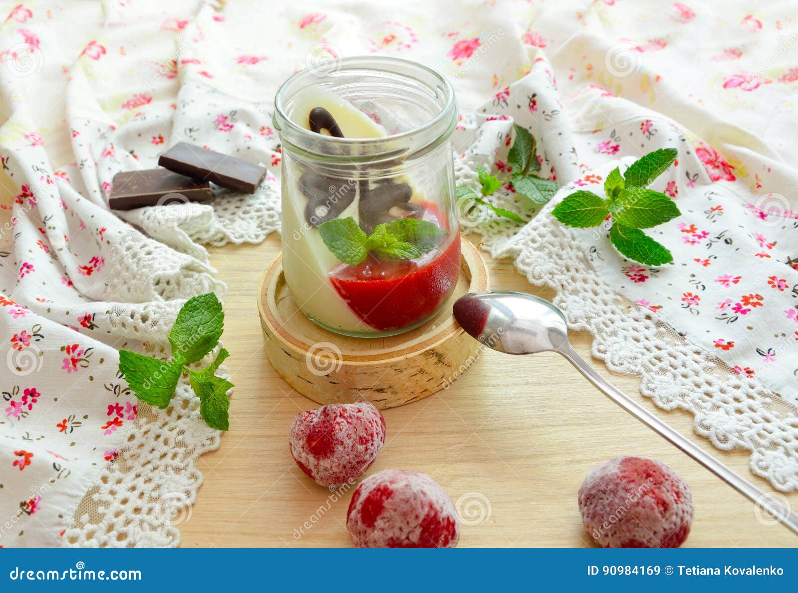Dessert with Strawberry, Mint and Chocolate Stock Image - Image of ...