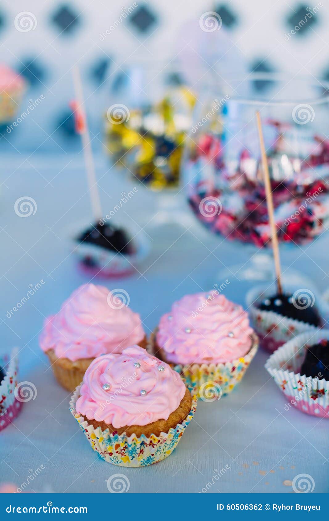 Dessert Sweet Cupcakes, Candy, Confection on Table Stock Photo - Image ...