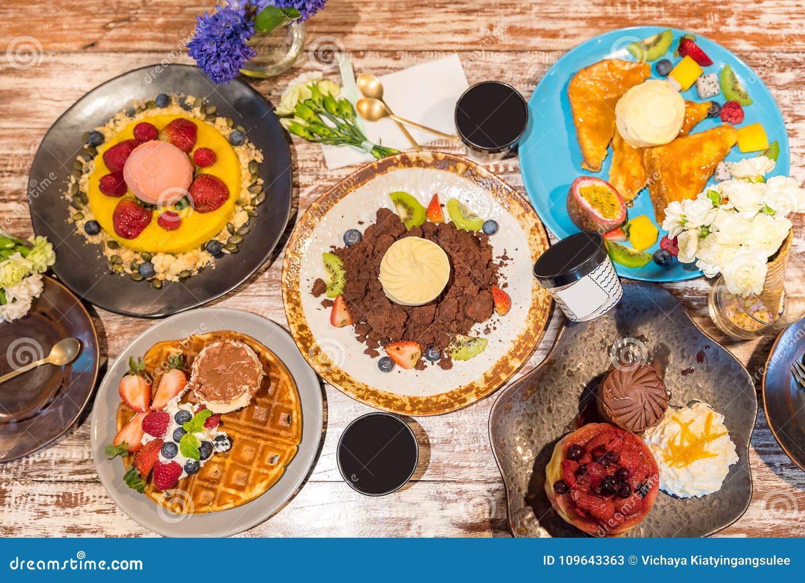 Dessert table top view stock image. Image of healthy - 109643363