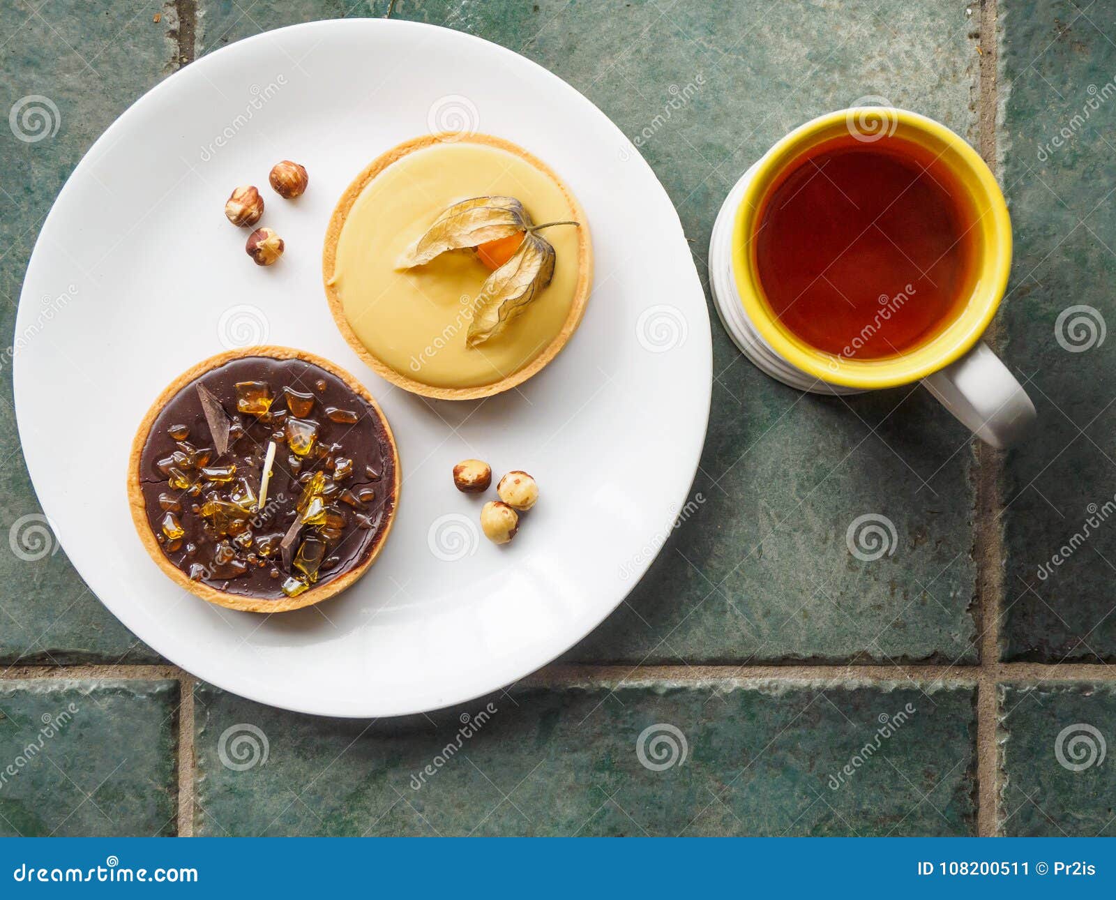 Dessert of Two Tarts on White Plate Stock Image - Image of sweets ...