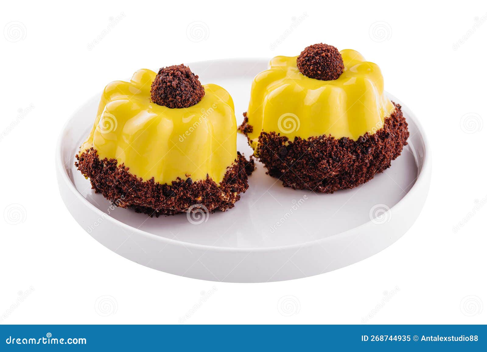 Dessert in Yellow Icing on Plate Stock Image - Image of golden, gold ...