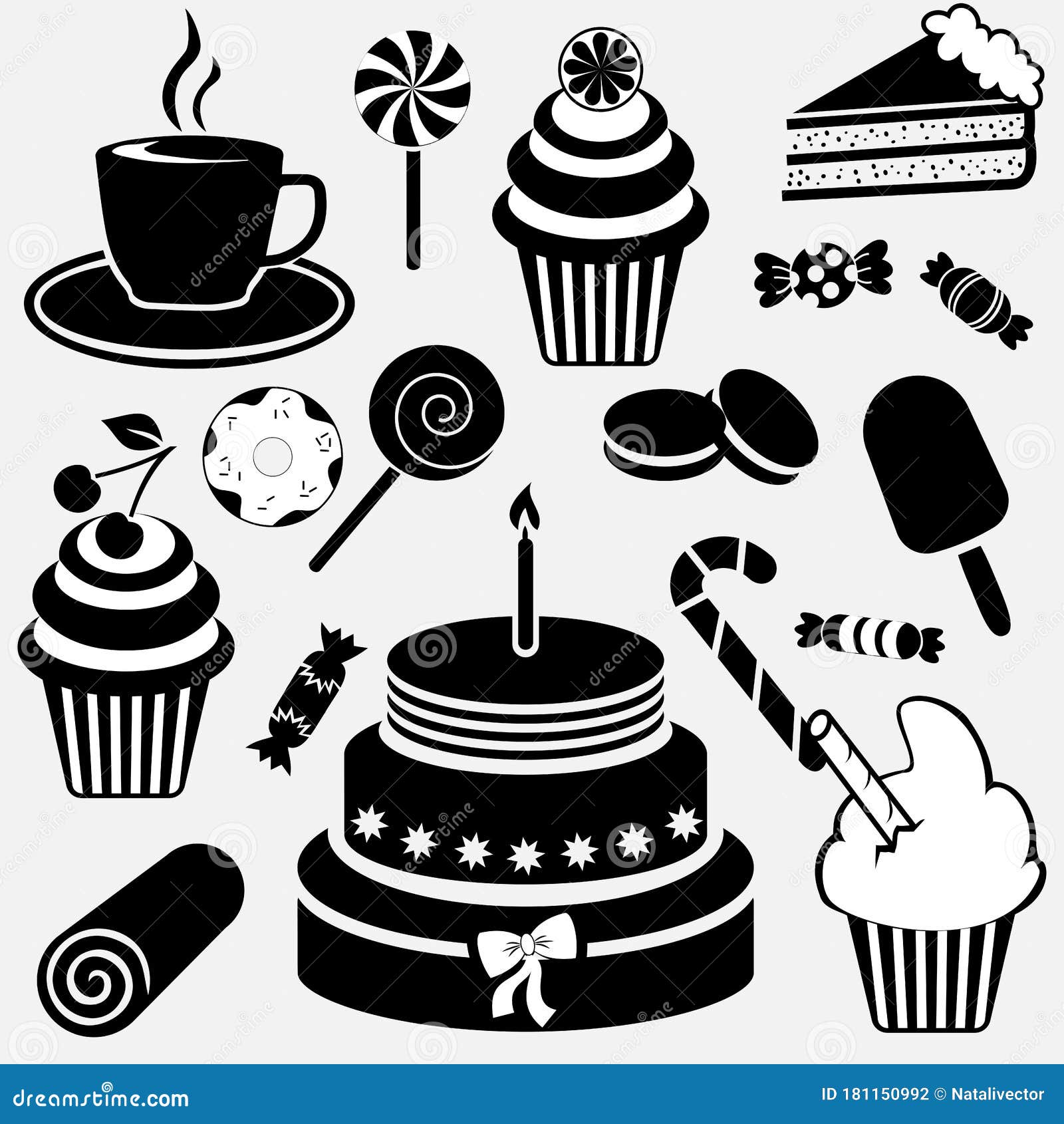 Vector Icons Silhouettes of Sweets Stock Vector - Illustration of ...