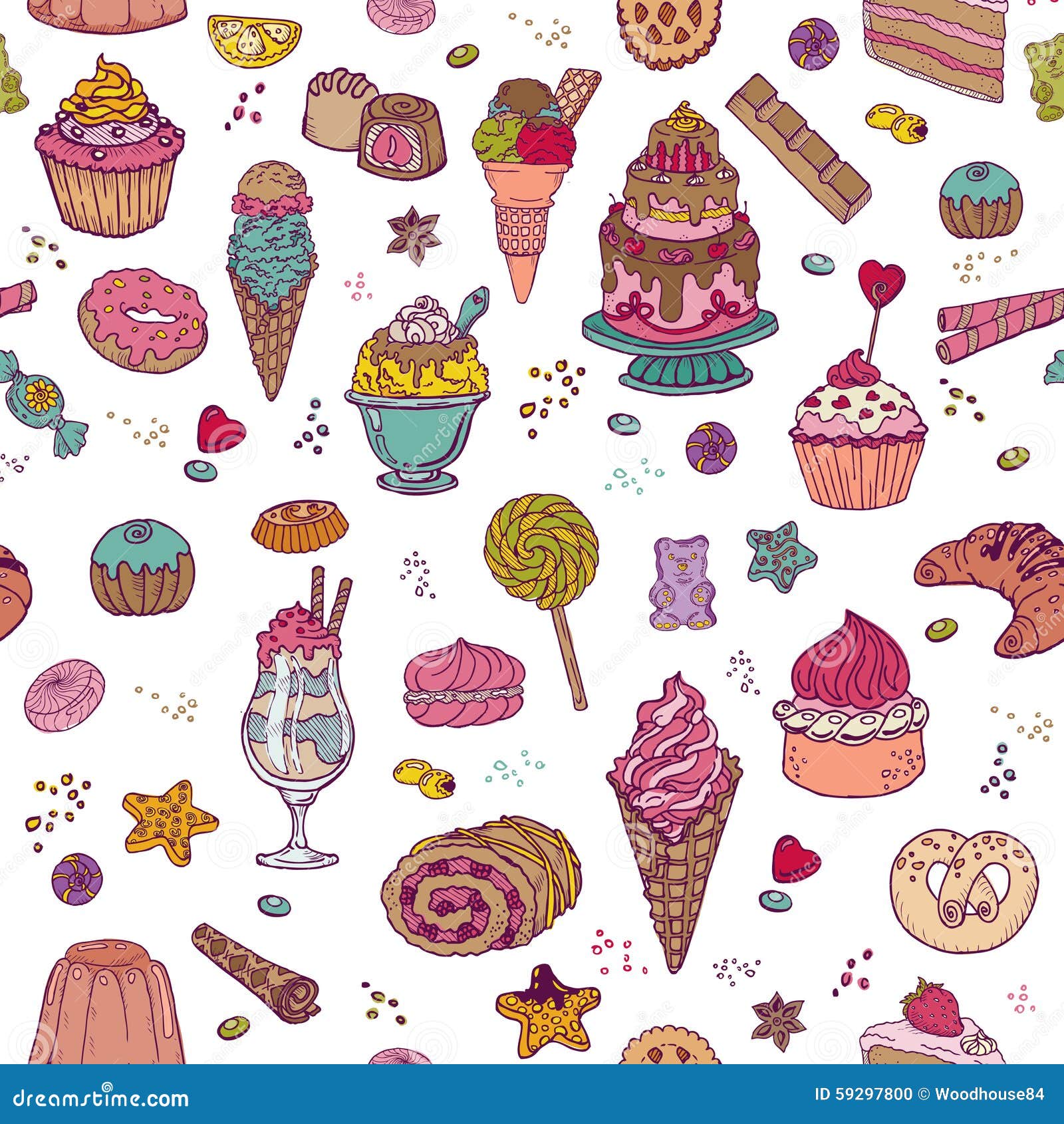 Desserts Background - Seamless Pattern Stock Vector - Illustration of ...
