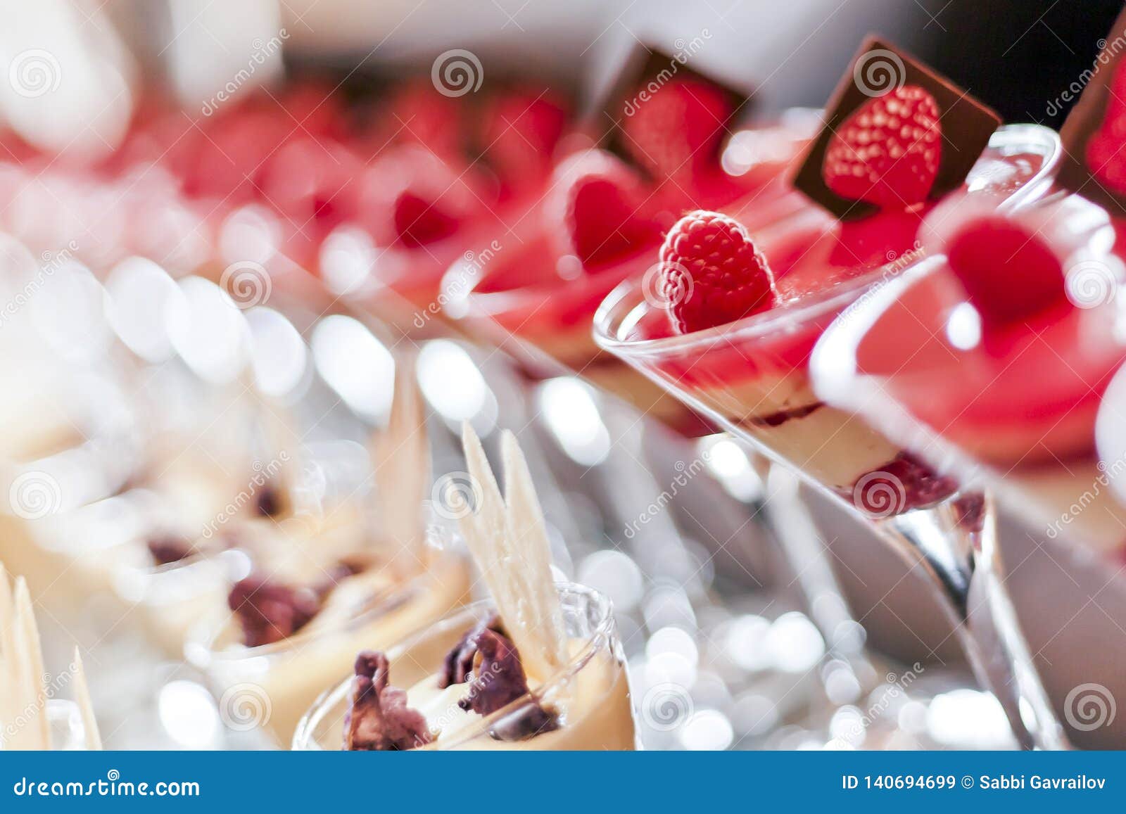 Desserts Display with Raspberry Theme and Chocolate Stock Image - Image ...