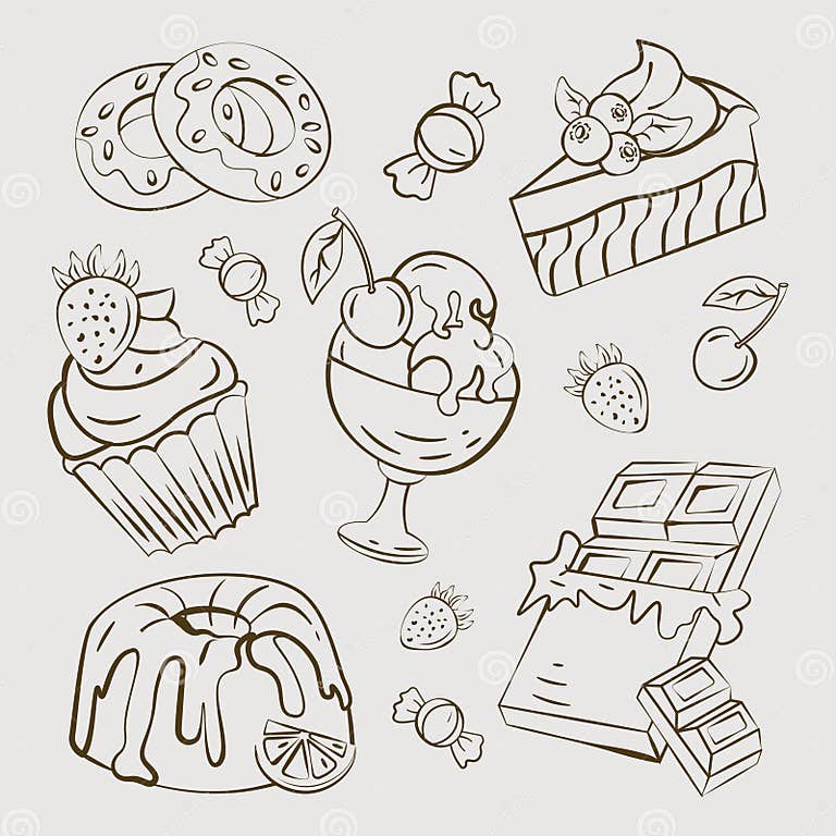 Desserts Sweets Sketch Hand Drawing Vector in Illustration Stock Vector ...