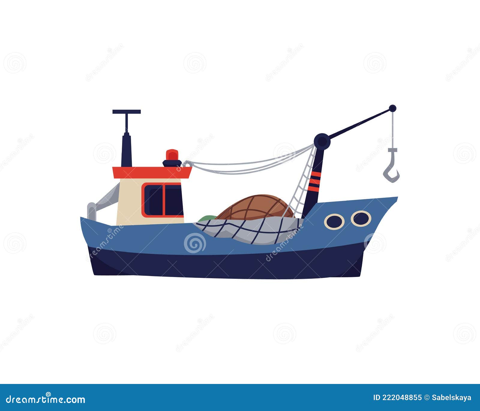 Dessin Animé Symbole Du Chalutier De Pêche Ou Vecteur Plat De Bateau