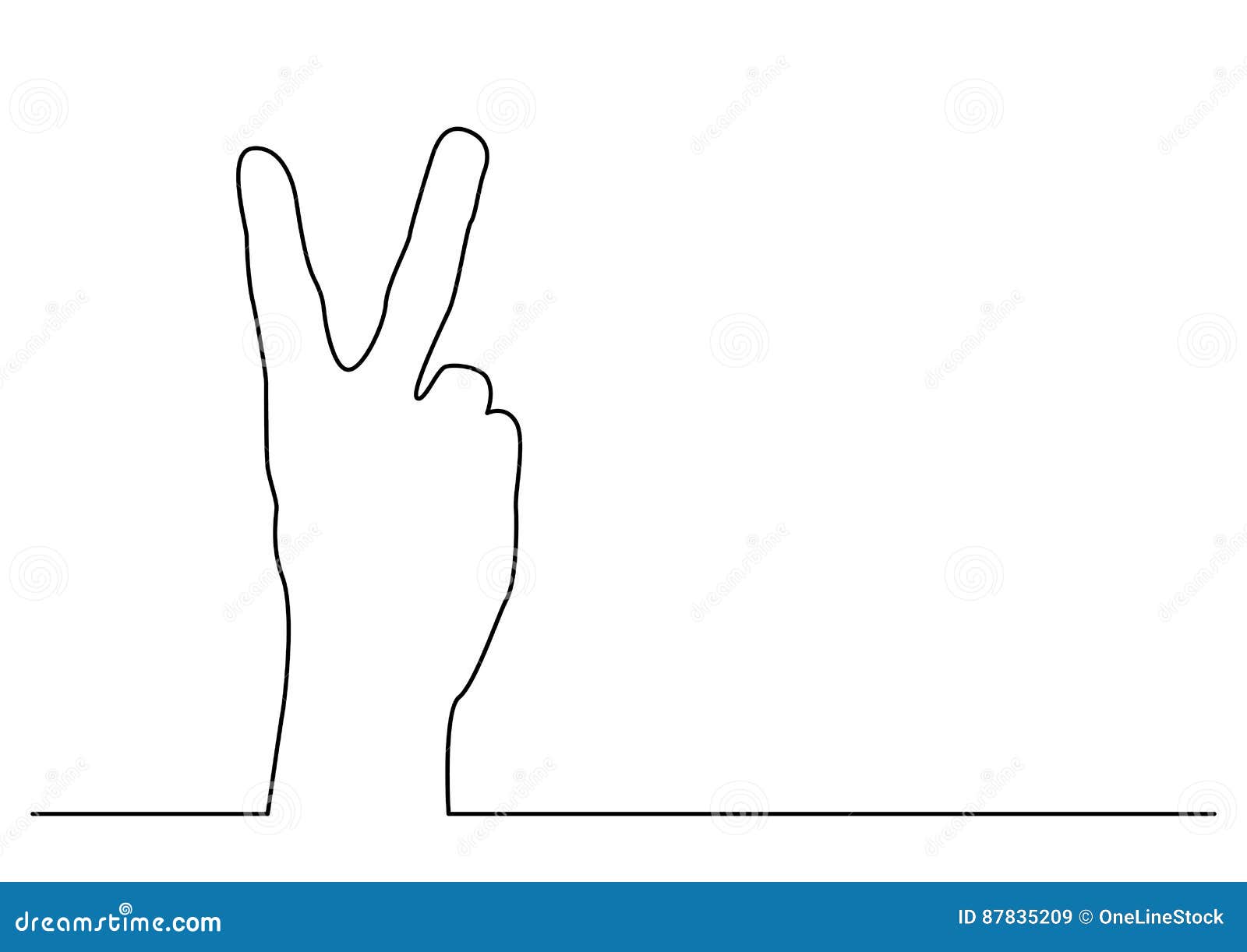 Dessin Au Trait Continu De Main Montrant Le Signe De Victoire