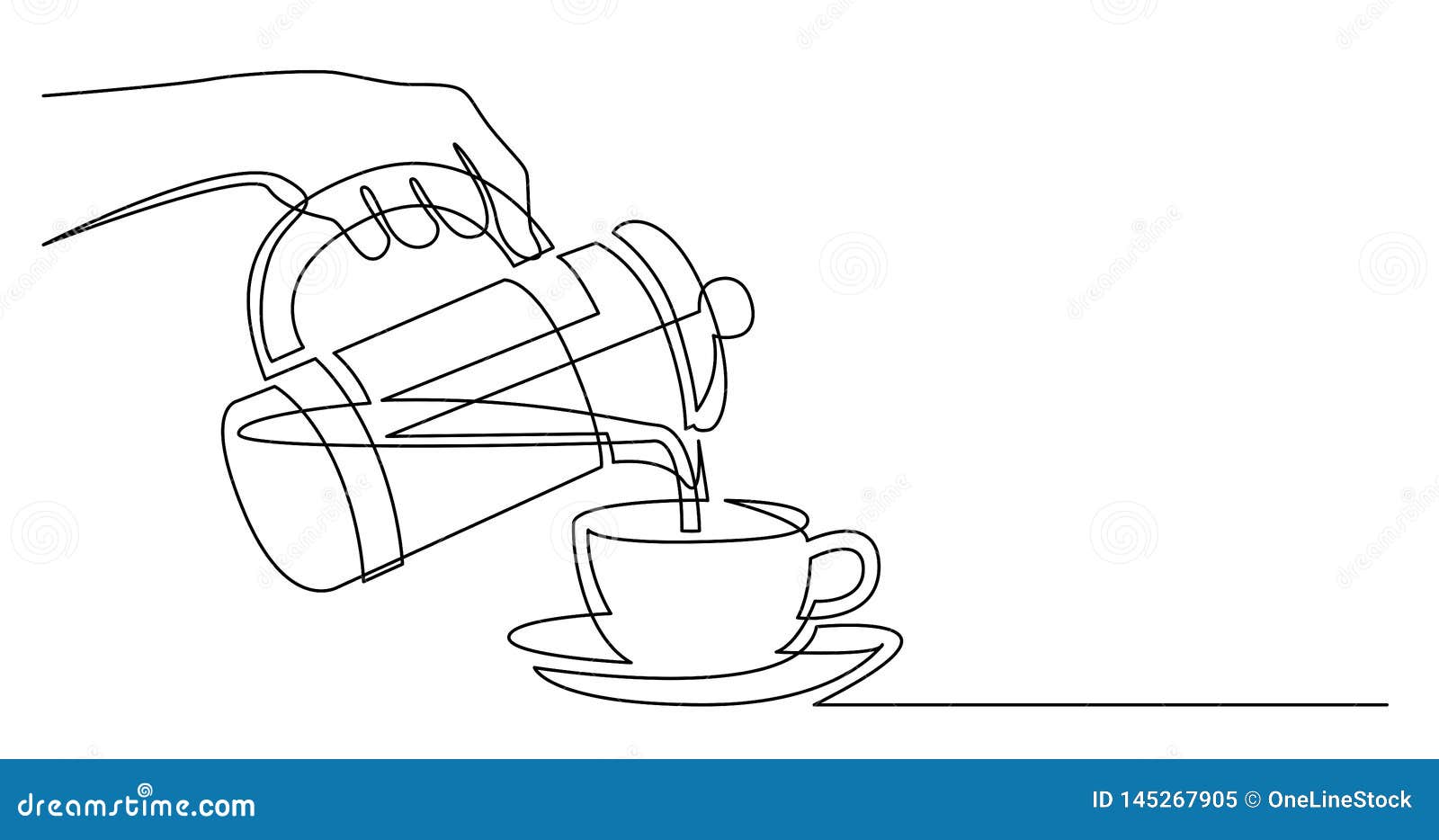 Dessin Au Trait Continu De Main Tenant Le Café Se Renversant De Presse Française Dans La Tasse