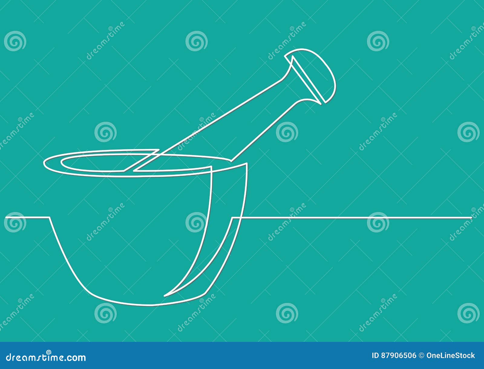 Dessin Au Trait Continu De Mortier Et De Pilon Illustration de Vecteur ...