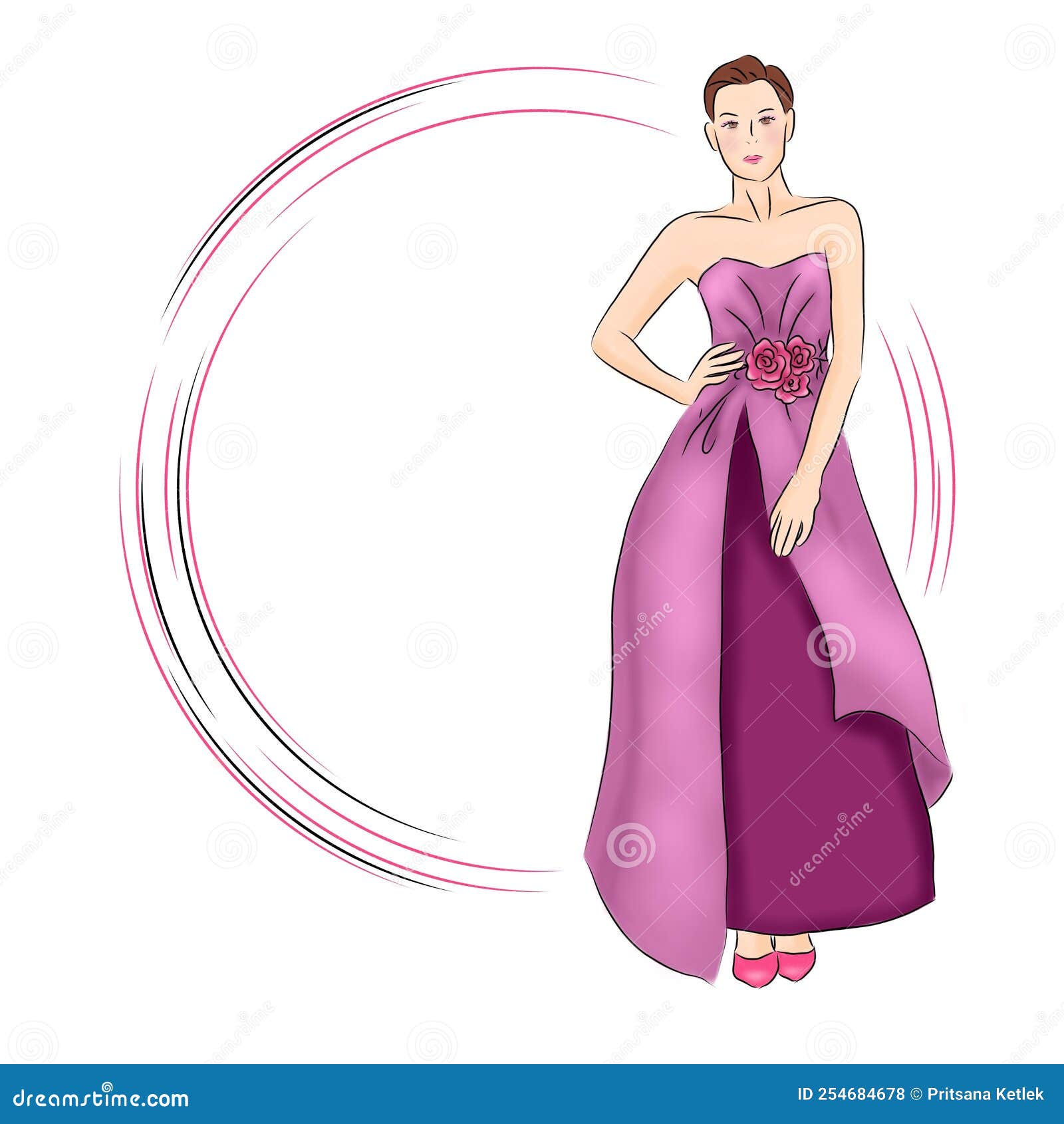 Dessin De Mode Femme Avec Robe Violette Illustration Stock ...