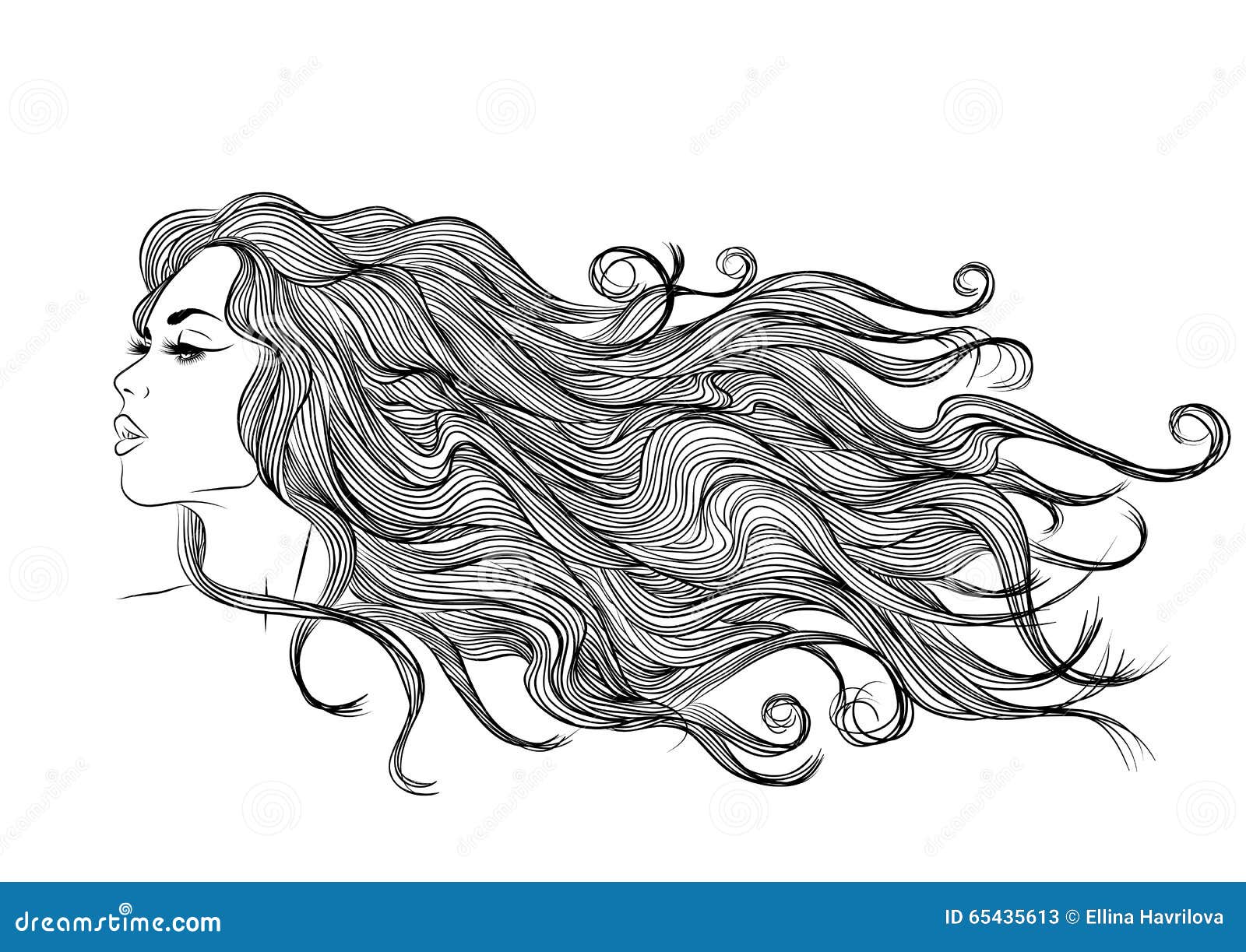 Dessin Monochrome De Long De Cheveux De Fille Ensemble De Profil