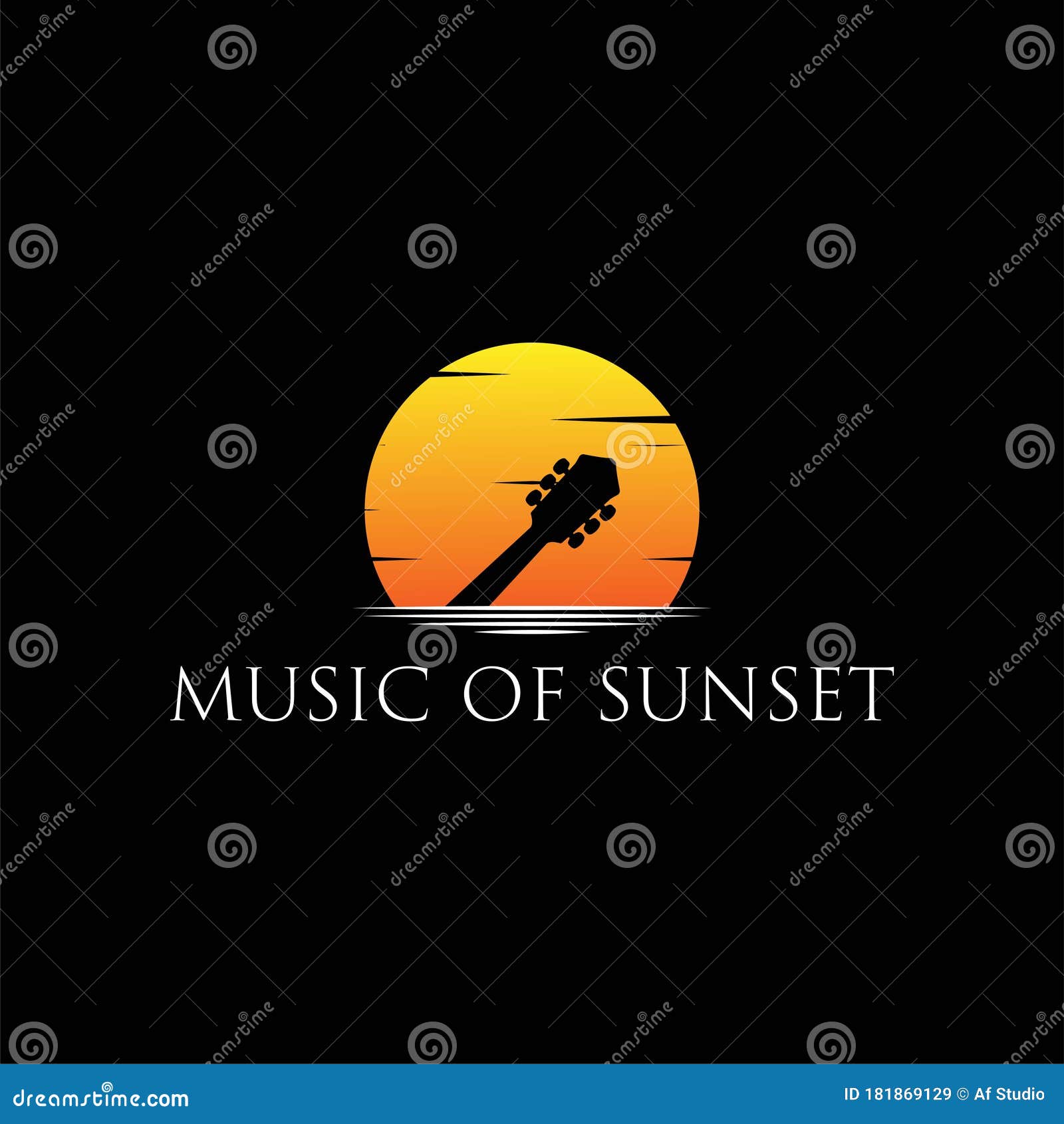 Night Music Guitar Silhouette Sunrise Sunset Moon Logo Design Stock ...