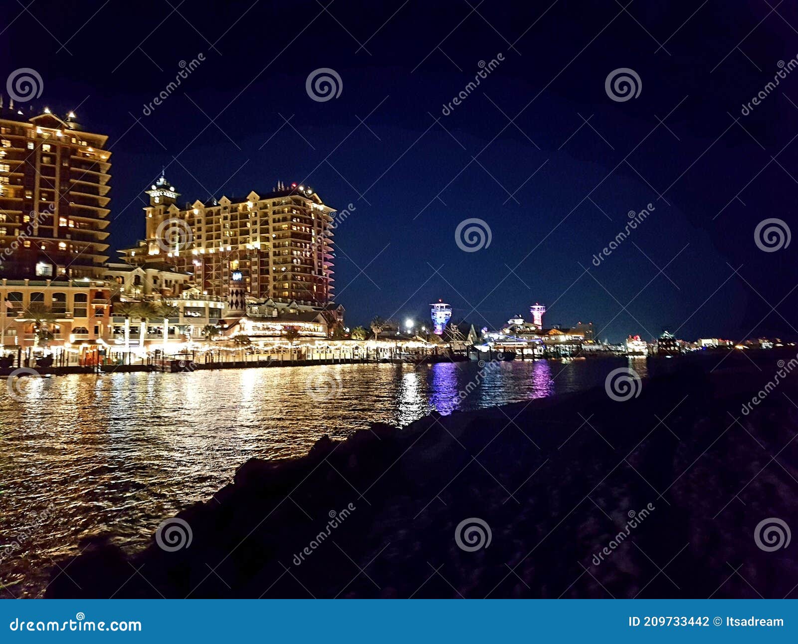 Destin Harbor Walk from Norriego Point Stock Photo - Image of night ...
