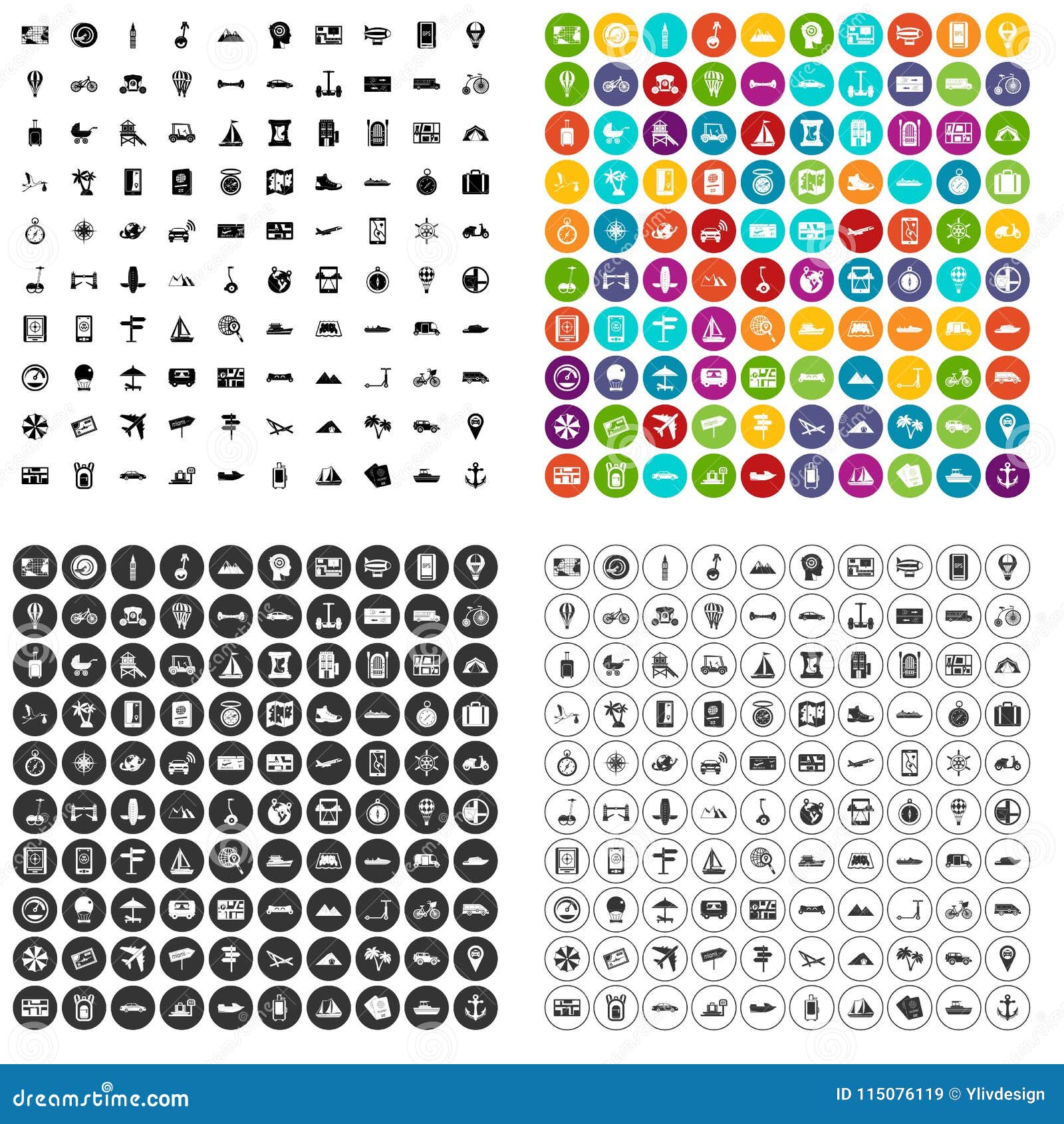 100 Destination Icons Set Vector Variant Stock Vector - Illustration of ...