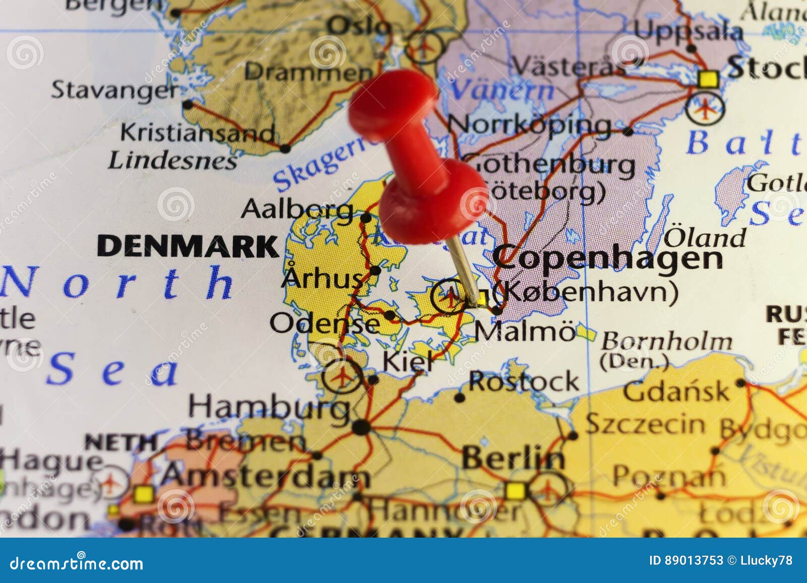 Destination Map, Red Pin on Copenhagen Stock Illustration ...