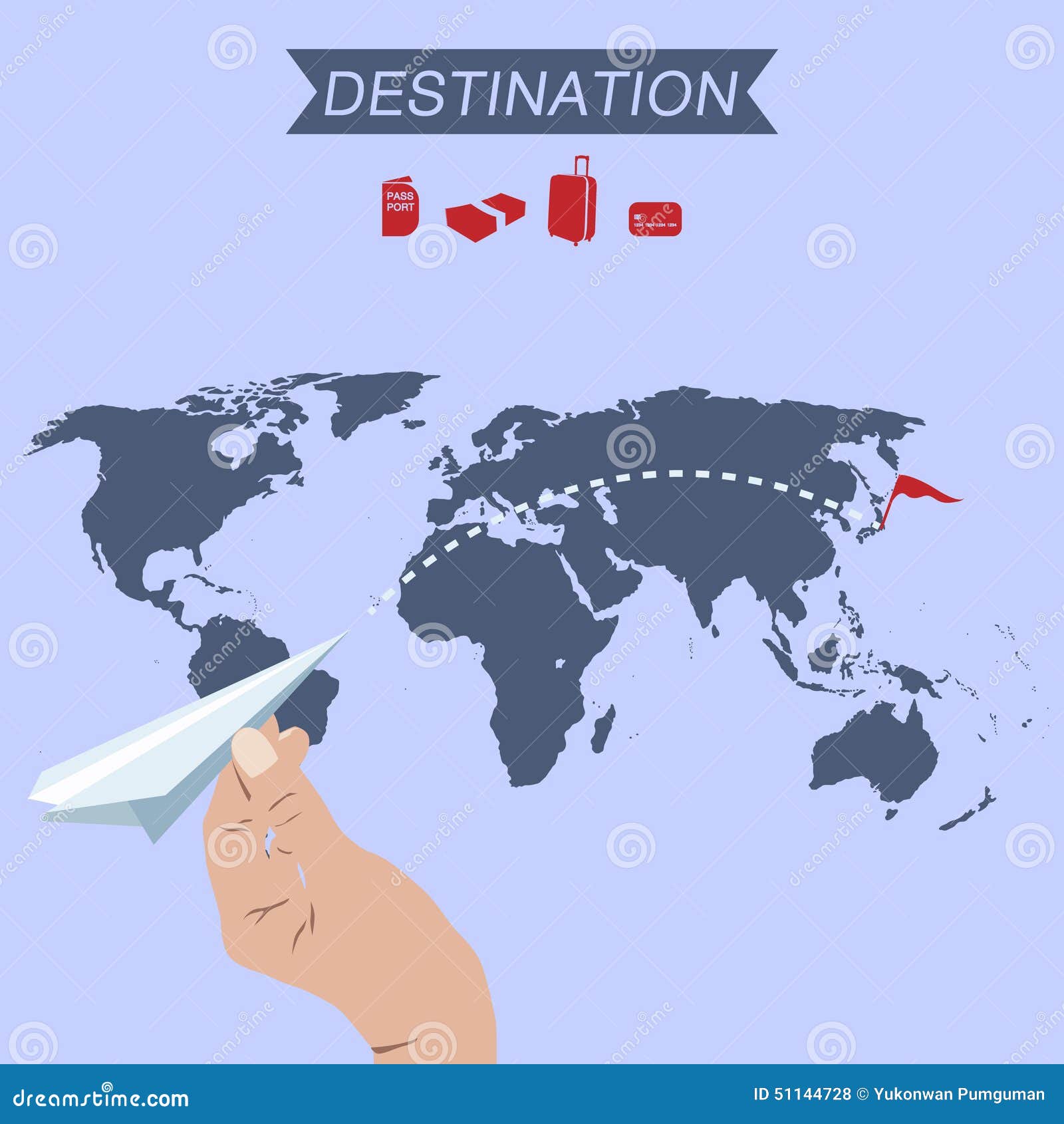 Destination Paper Plane On World Map Vector Illustration ...