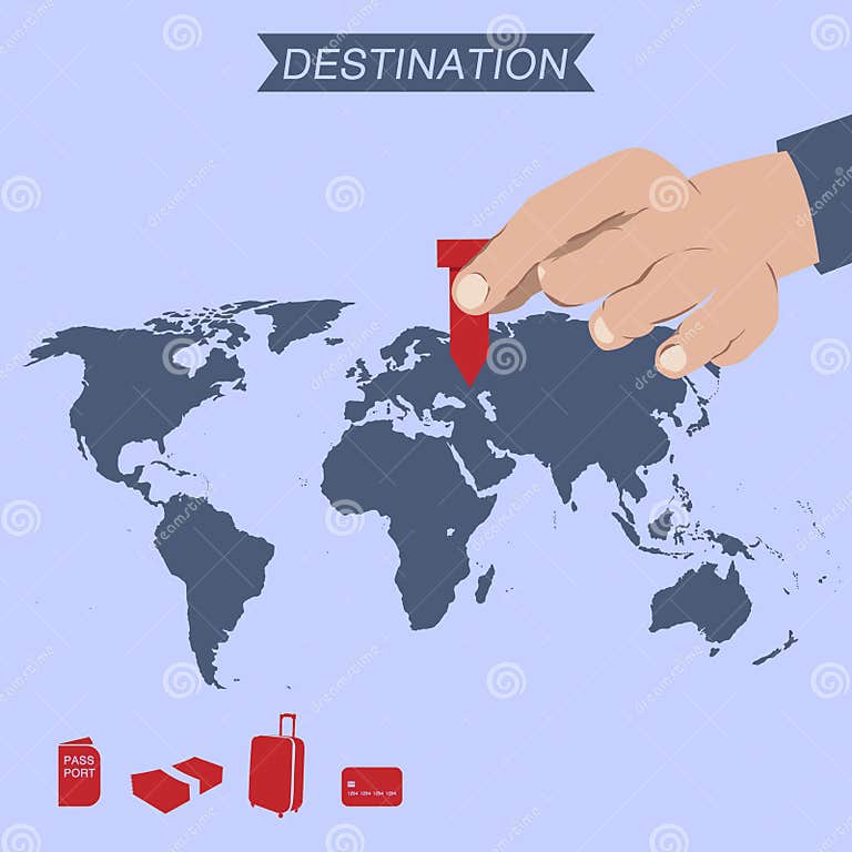 Destination Pin on World Map Stock Vector - Illustration of vector ...