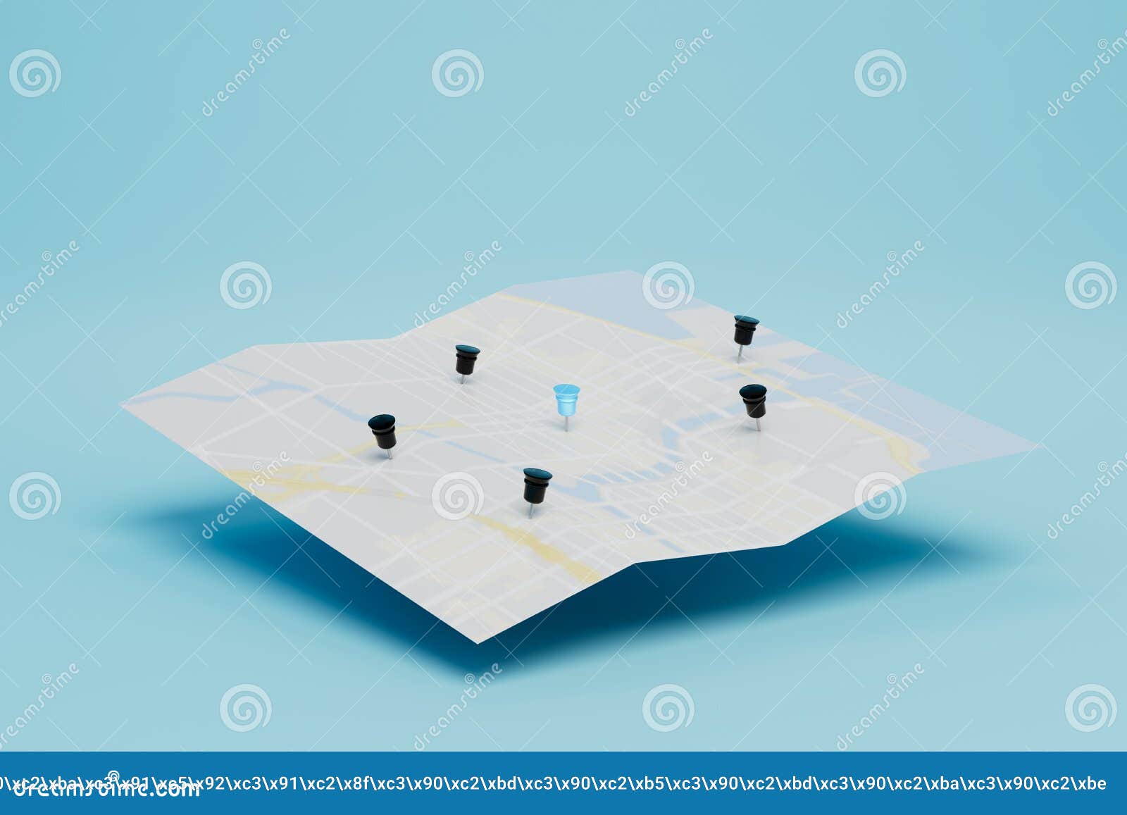 Destination Points Marked on the Map. Map with Buttons on a Blue ...