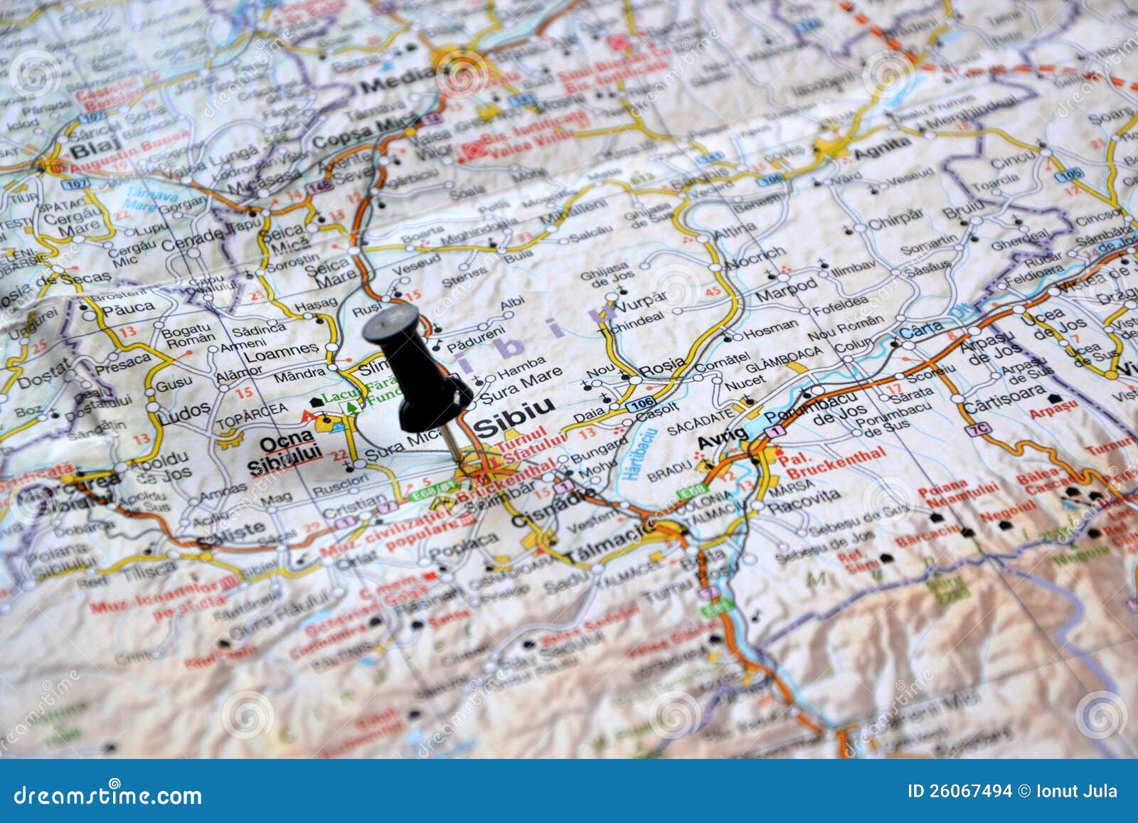 Destination: Sibiu, Romania. Stock Photo - Image of atlas, close: 26067494