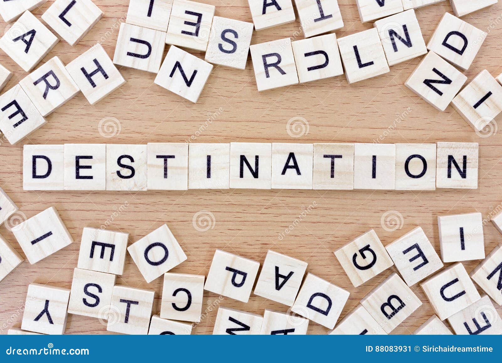 Destination Words with Wooden Blocks Stock Image - Image of square ...