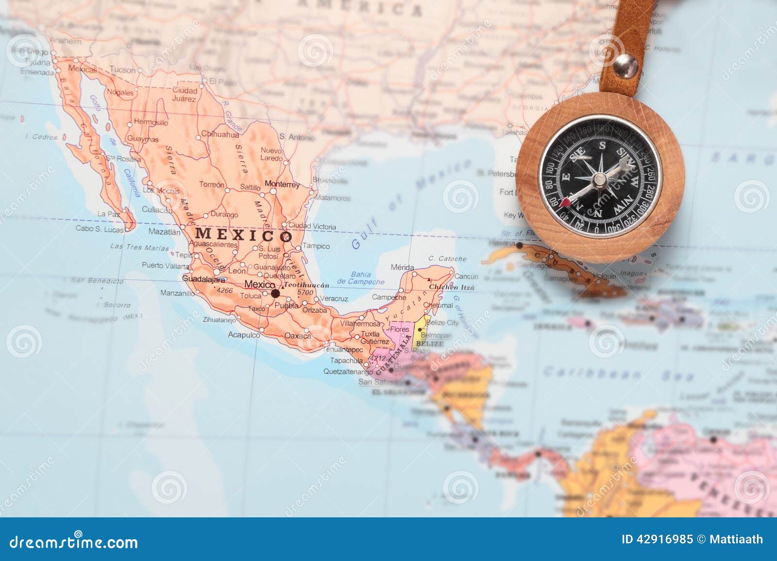 Destino México Do Curso, Mapa Com Compasso Imagem de Stock - Imagem de ...