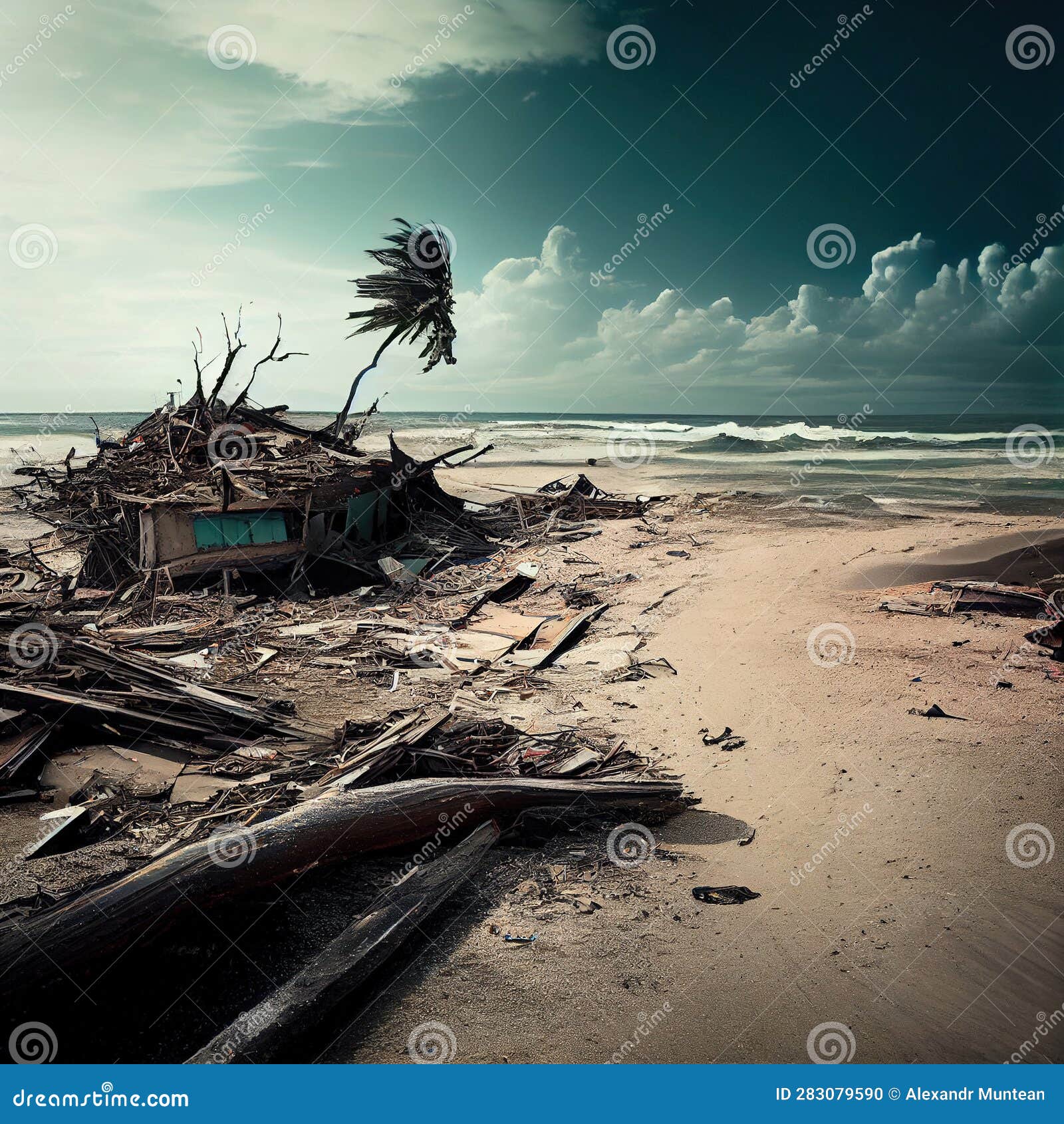 Destroid Beach after Tsunami. Stock Illustration - Illustration of ...