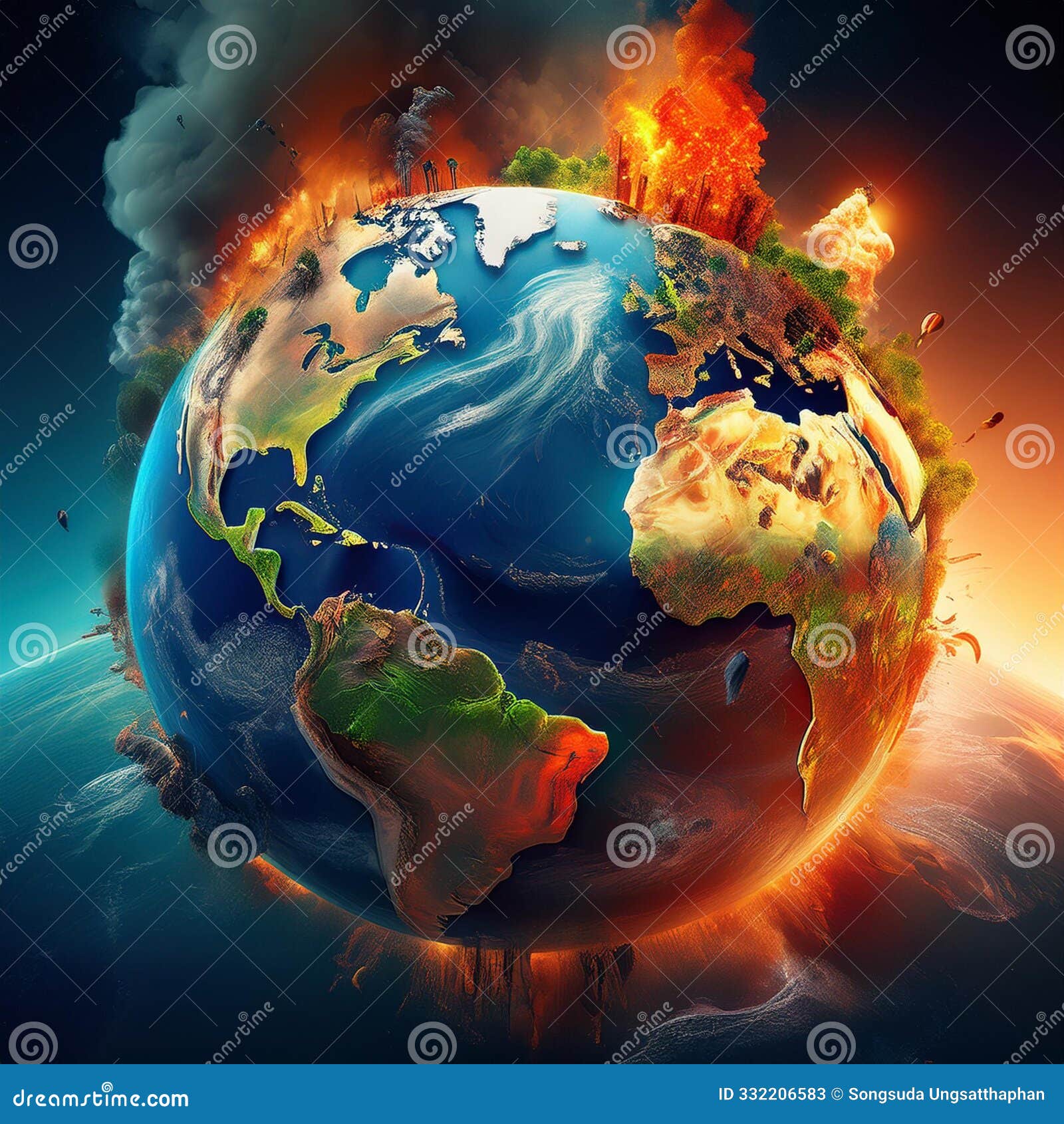Destroy Earth Pollution and Ecologic Global Warming on Planet Map ...