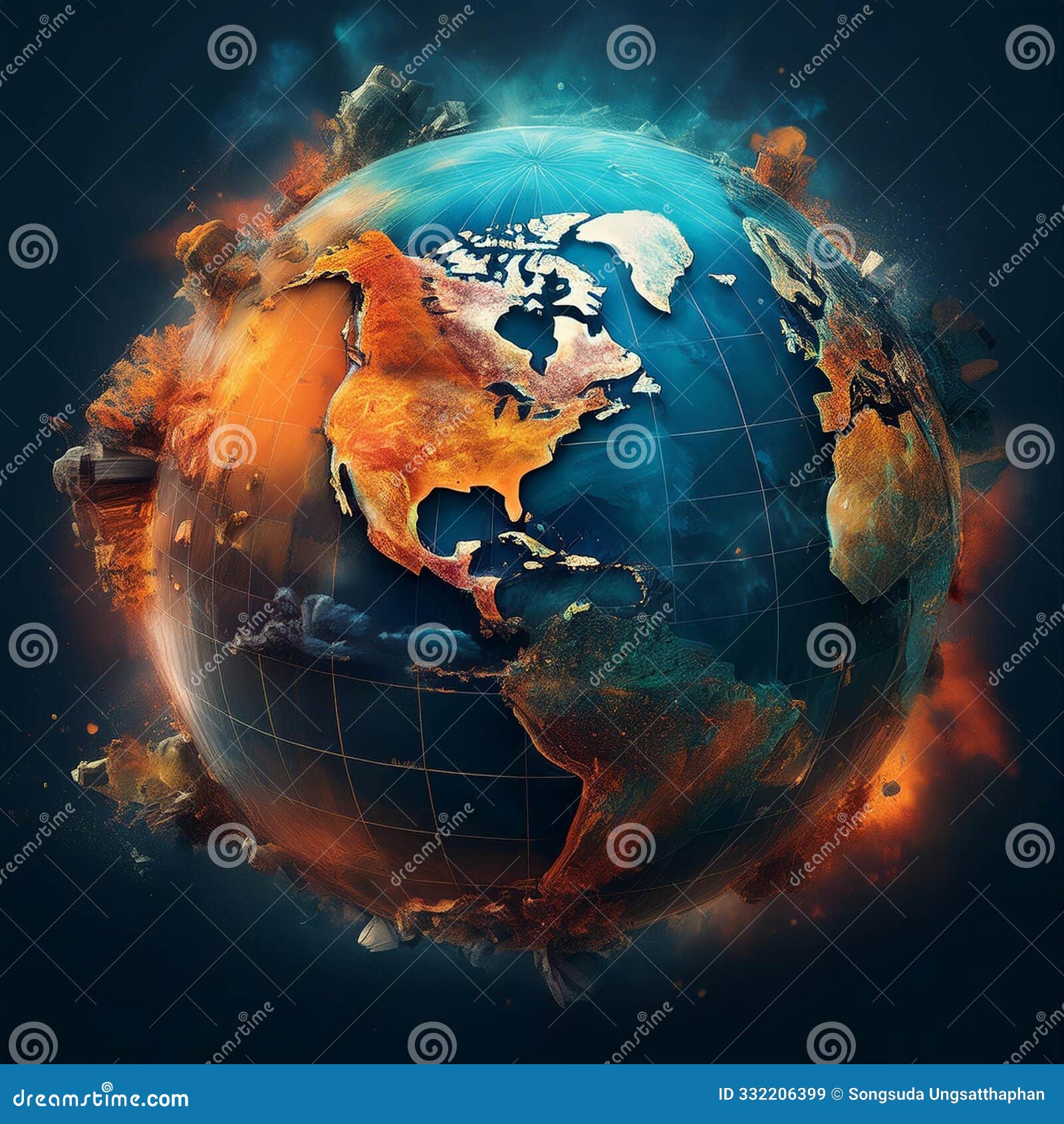 Destroy Earth Pollution and Ecologic Global Warming on Planet Map ...