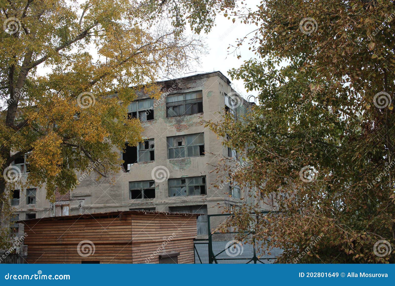 Destroyed Abandoned Building Broken Windows with Broken Glass on the ...