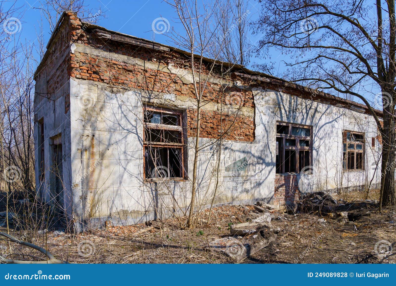 Destroyed and Abandoned Military Barracks. Background with Selective ...