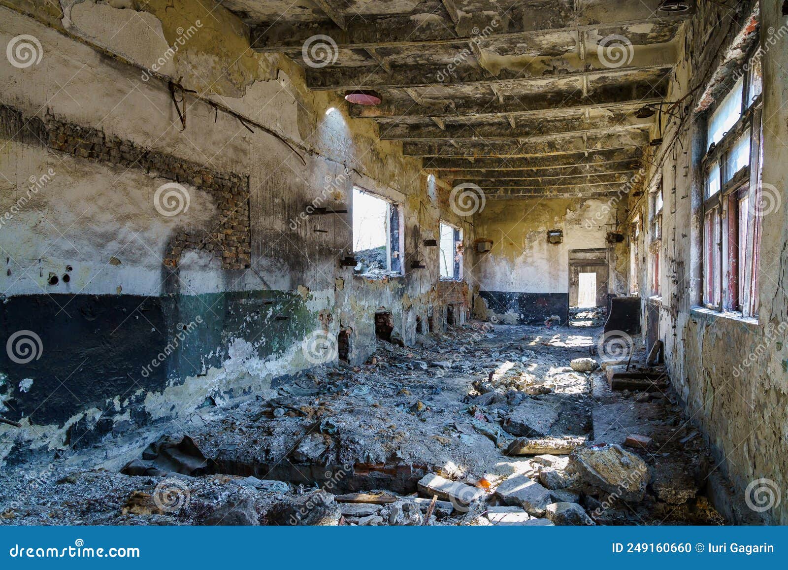 Destroyed and Abandoned Military Barracks. Background with Selective ...