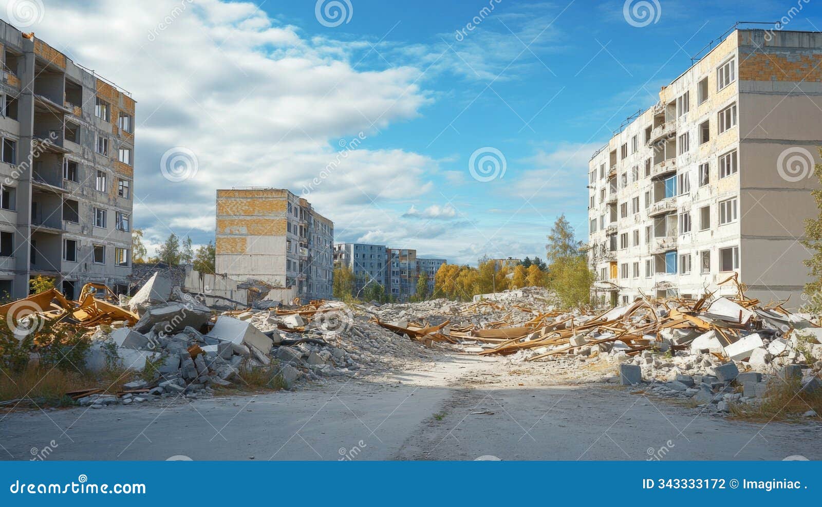 Destroyed Apartment Buildings in a Post-Disaster Landscape Stock ...