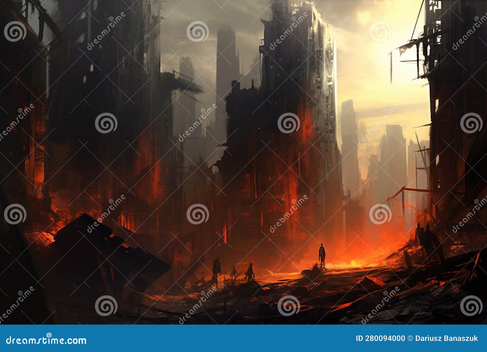Destroyed Apocalyptic City with Rubble and Fire, Generative Ai Stock ...