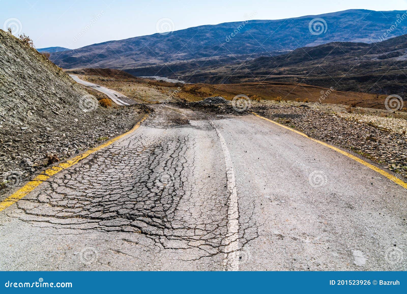 Destroyed Asphalt Road, Earthquake Consequences Stock Photo - Image of ...