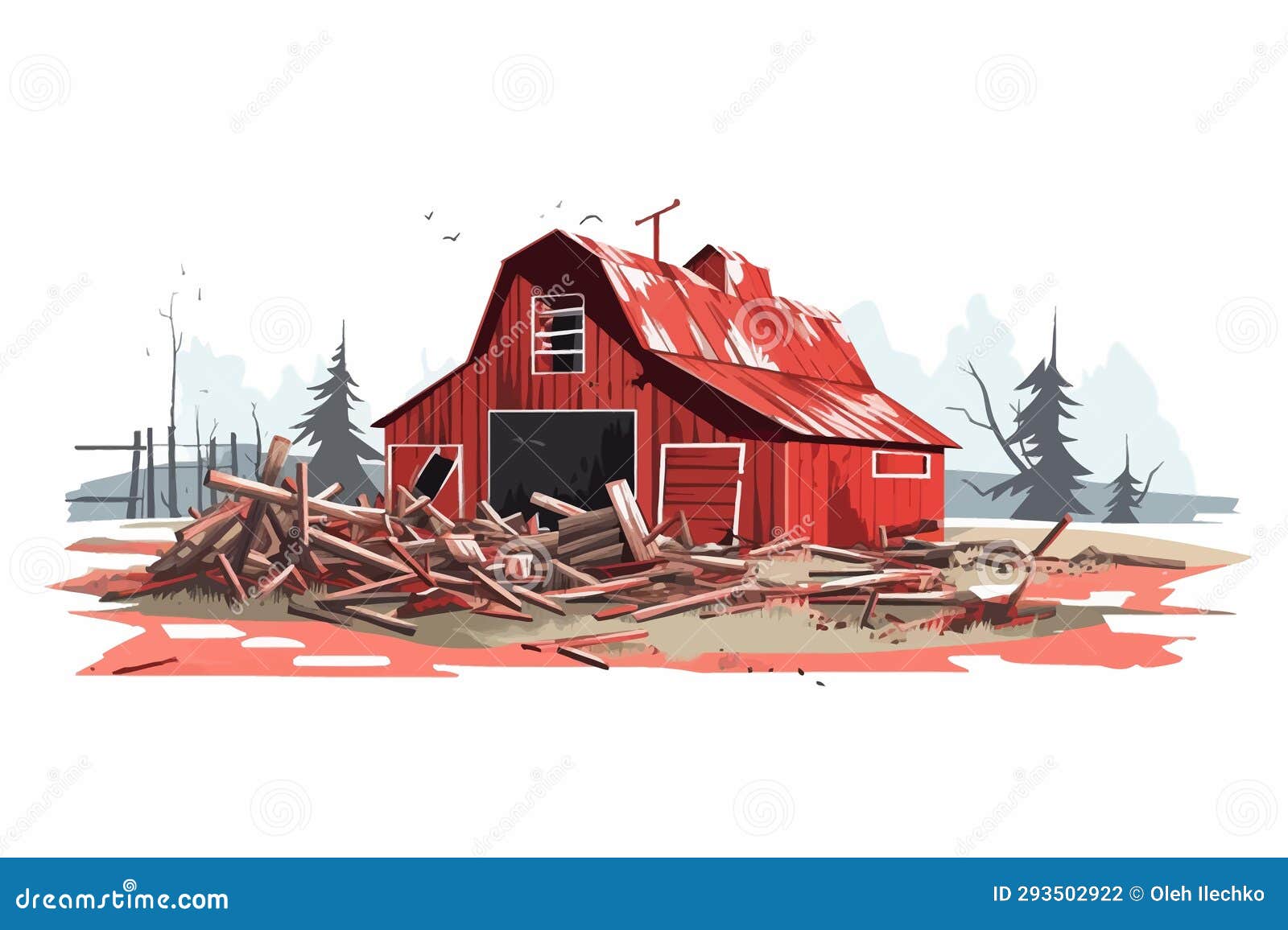 Destroyed Barn Demolished Building Vector Flat Isolated Illustration ...