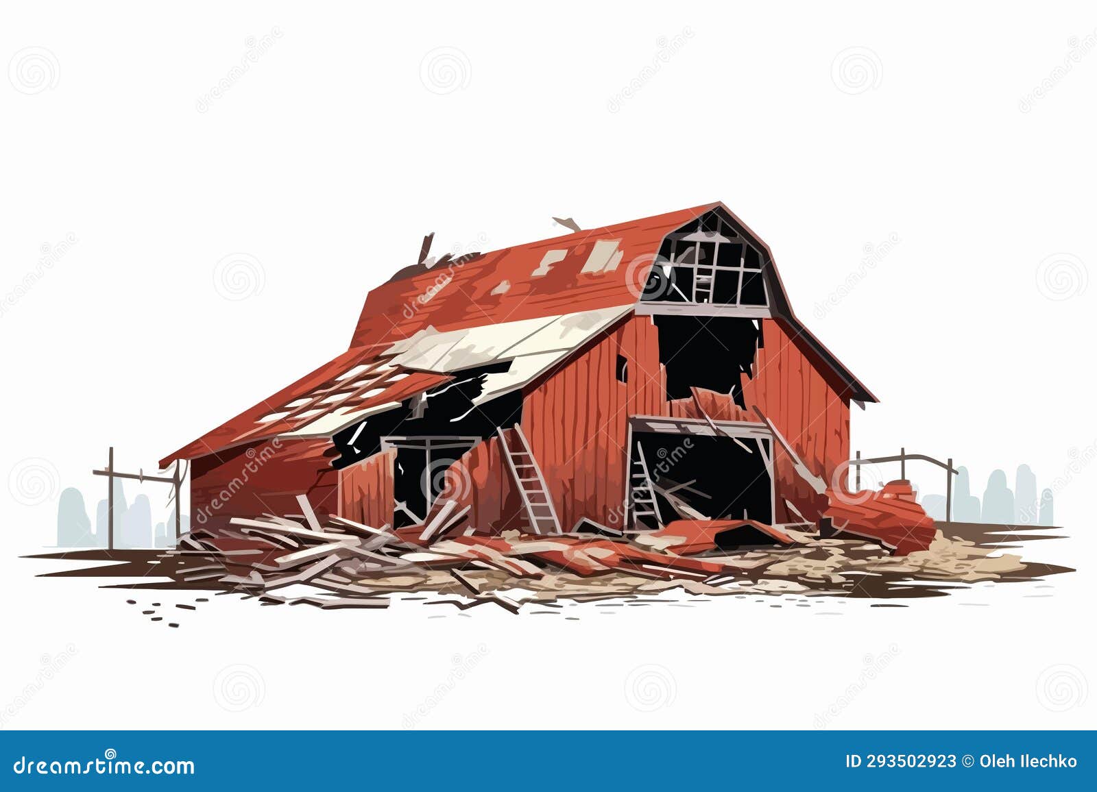 Destroyed Barn Demolished Building Vector Flat Isolated Illustration ...