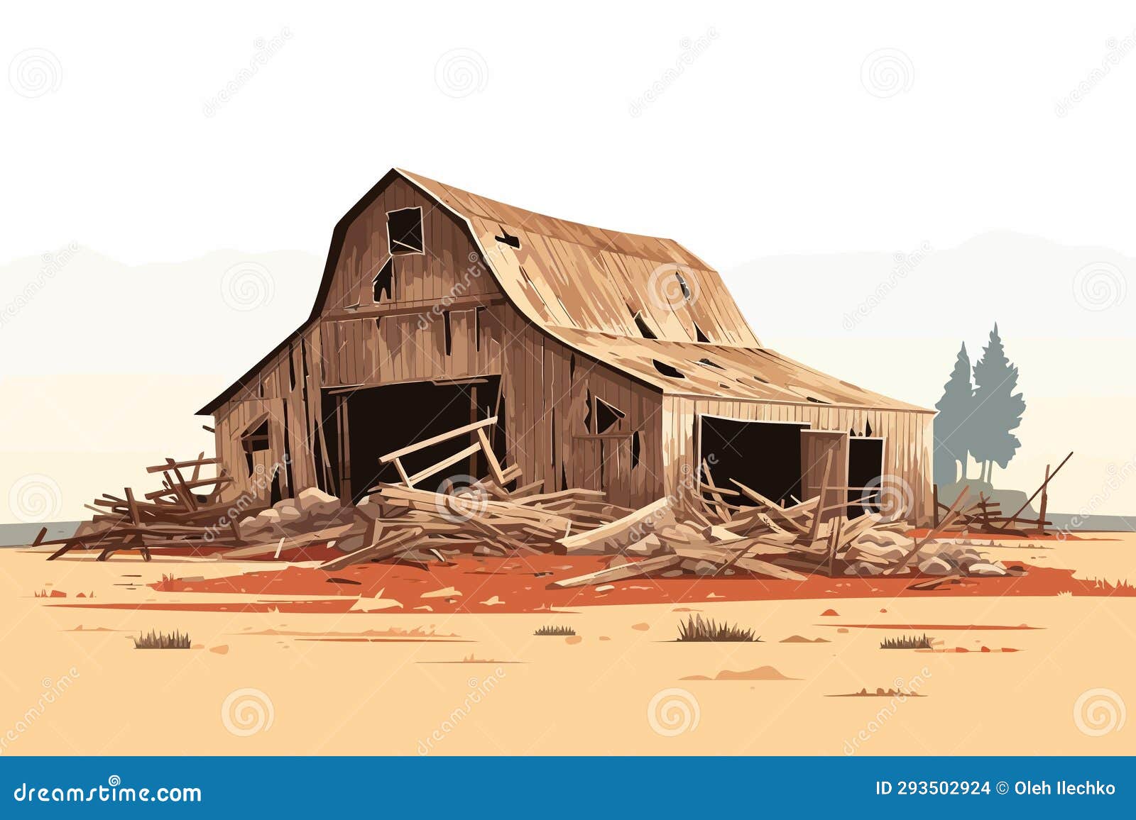 Destroyed Barn Demolished Building Vector Flat Isolated Illustration ...