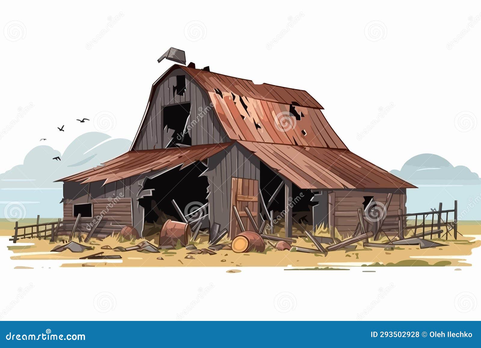 Destroyed Barn Demolished Building Vector Flat Isolated Illustration ...