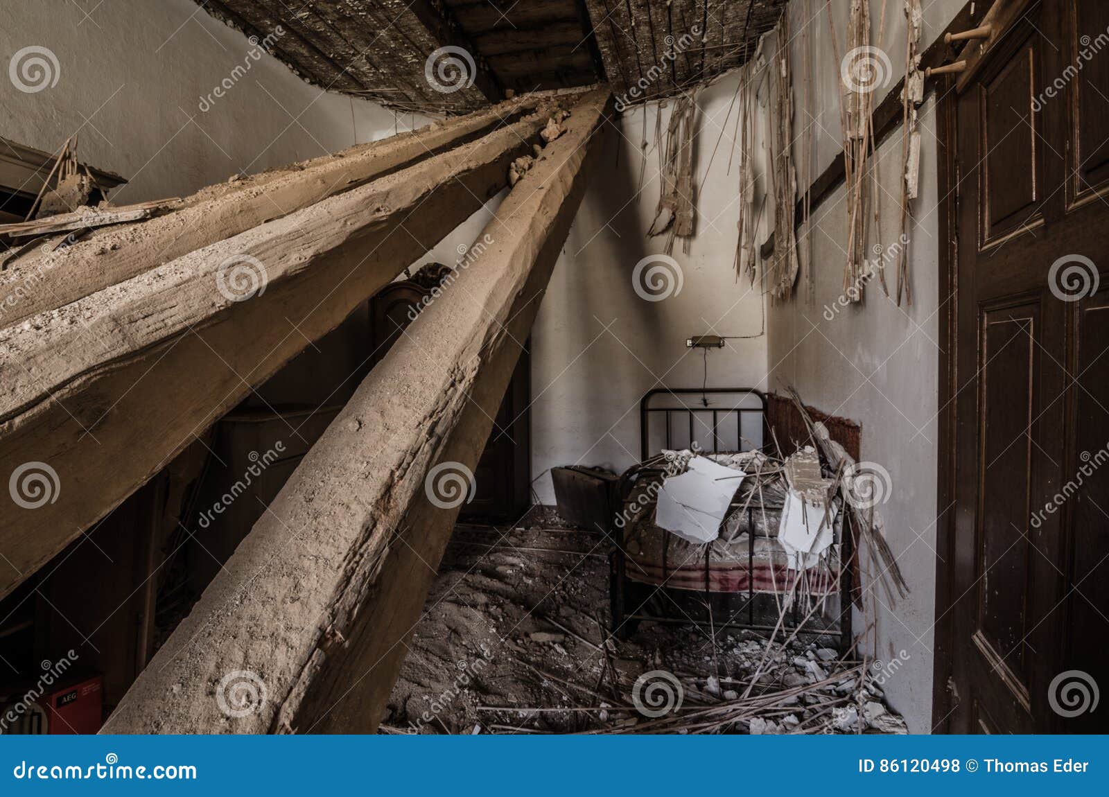 Destroyed bedroom in house stock photo. Image of lost - 86120498
