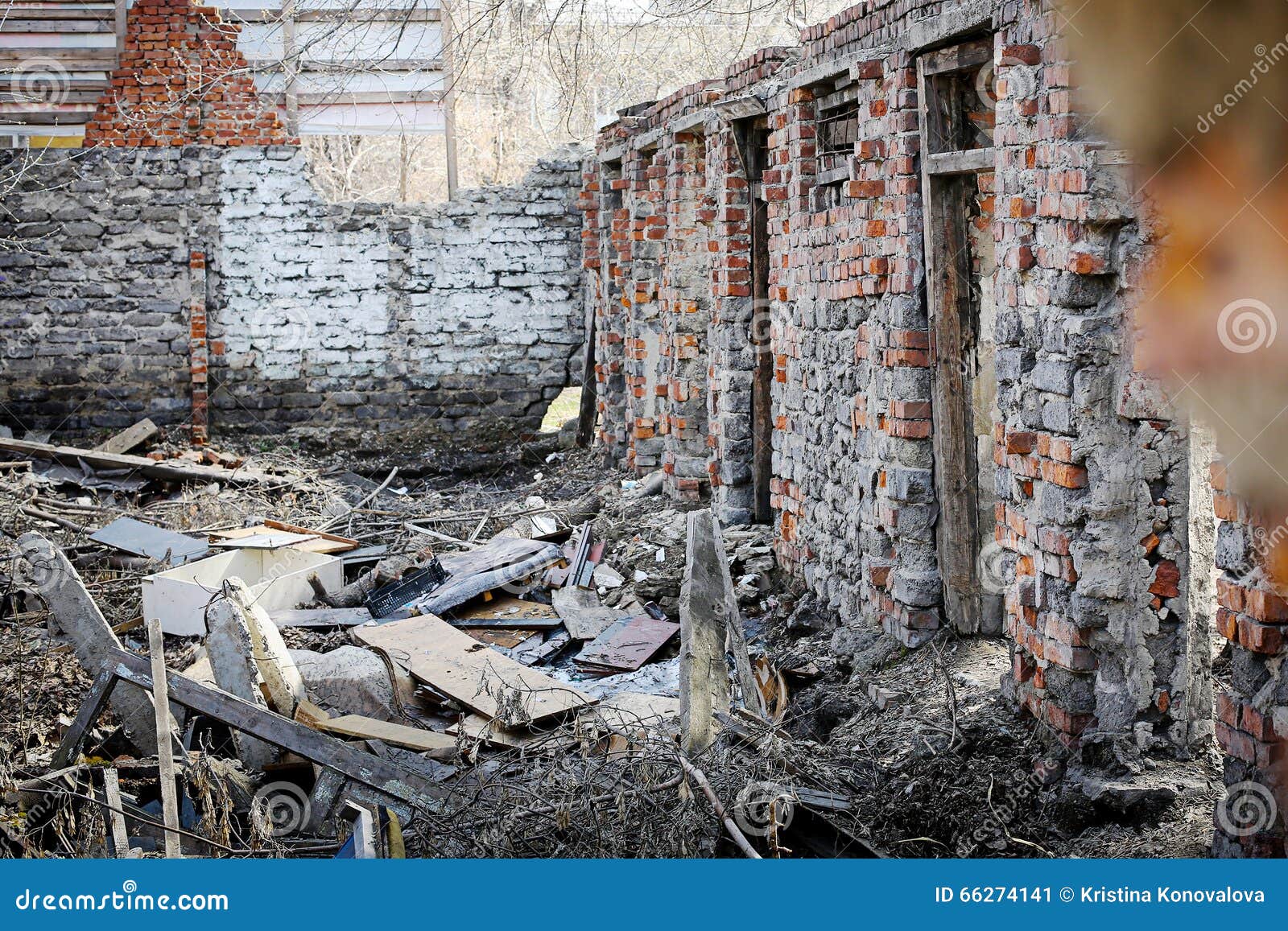 Destroyed brick building stock image. Image of exterior - 66274141