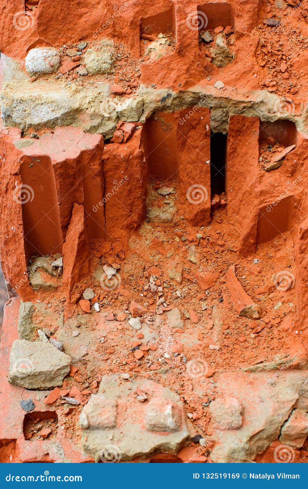 Destroyed Brick Close-up, Background Stock Image - Image of break ...