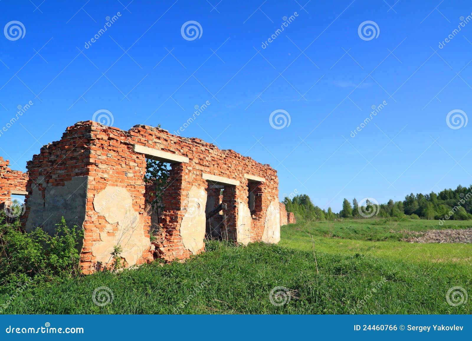 Destroyed brick wall stock photo. Image of concrete, fortified - 24460766