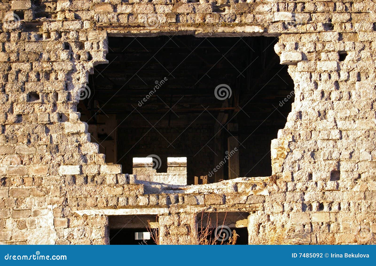 Destroyed brick wall. stock photo. Image of ruined, construction - 7485092