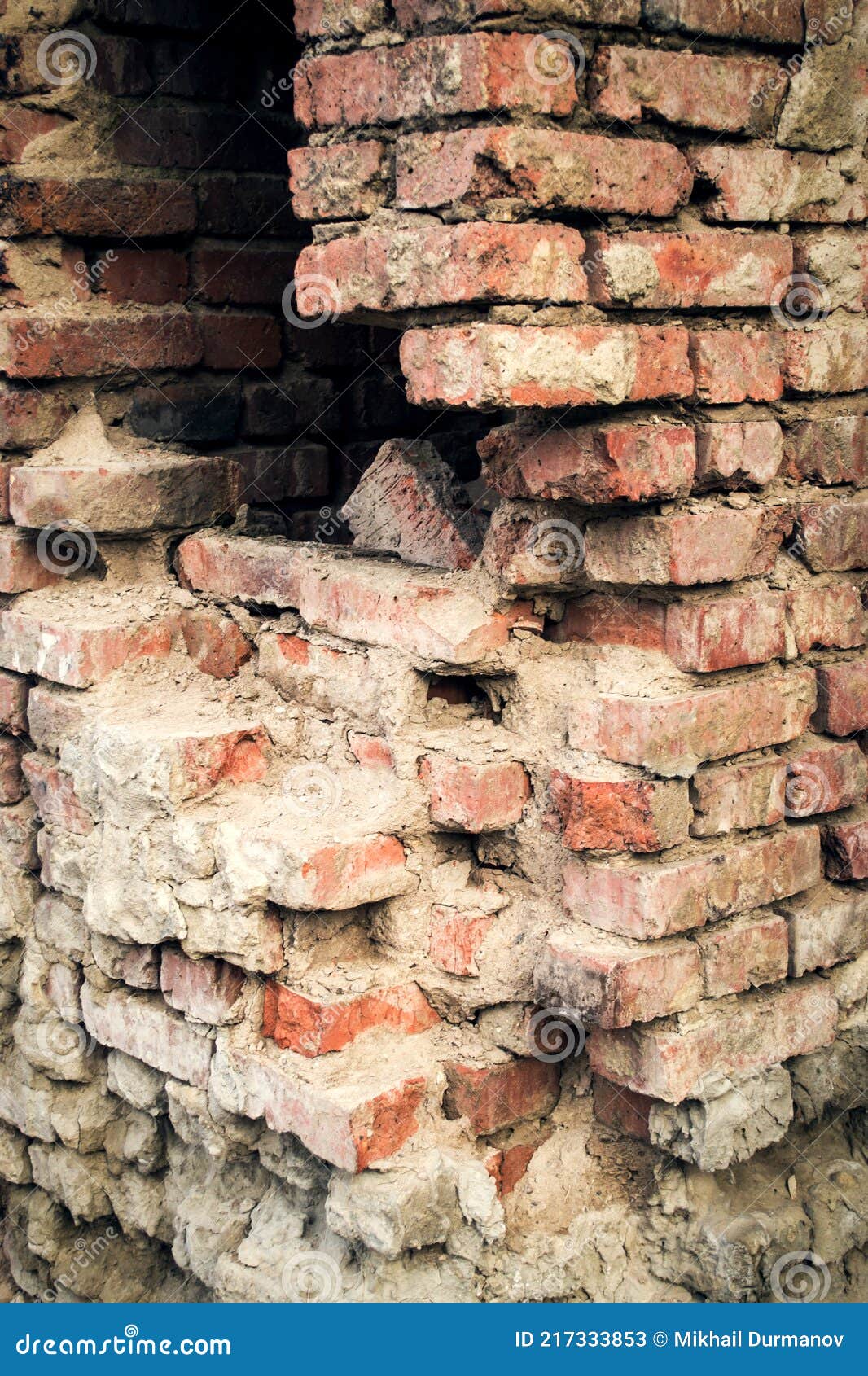Destroyed Brick Wall. the Foundation of the Old Building Stock Image ...