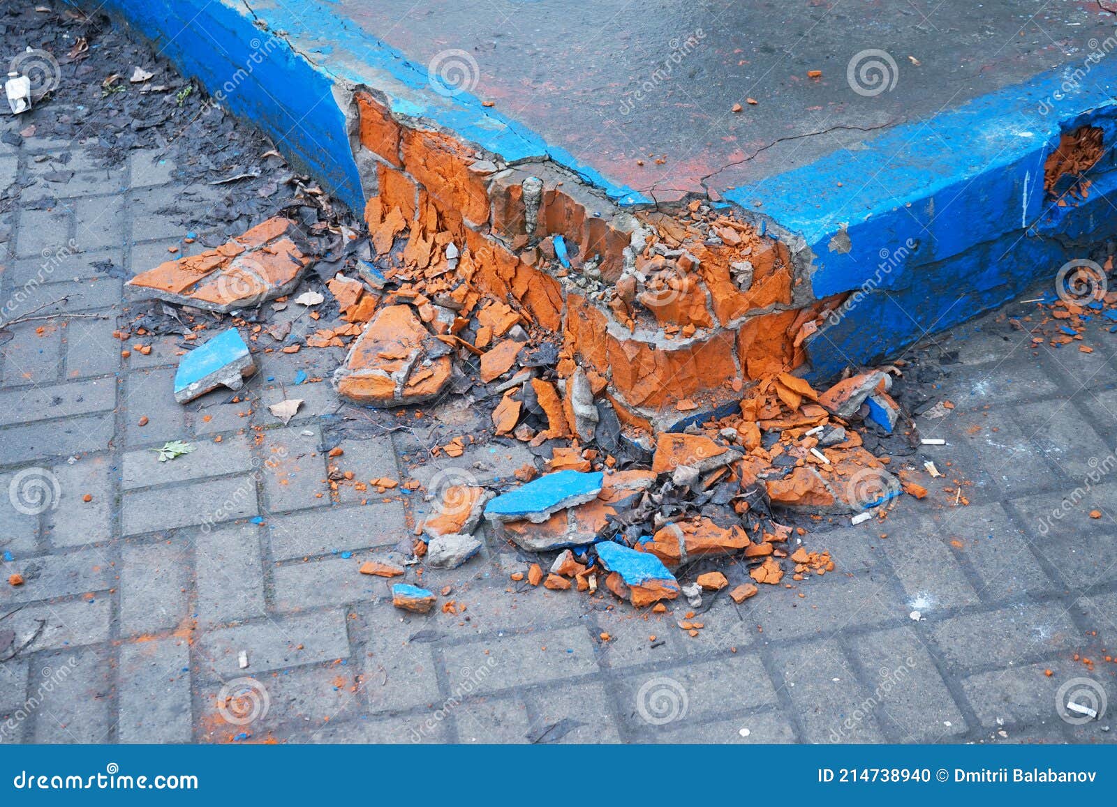 Destroyed Brick Wall Lying on the Ground. Old Collapsing Brick Wall ...