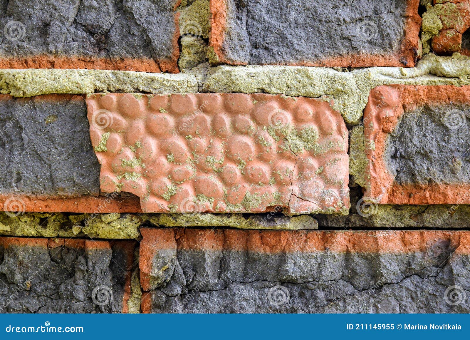 Destroyed Bricks in Old Brickwork. Old Dilapidated Brick Wall, Natural ...