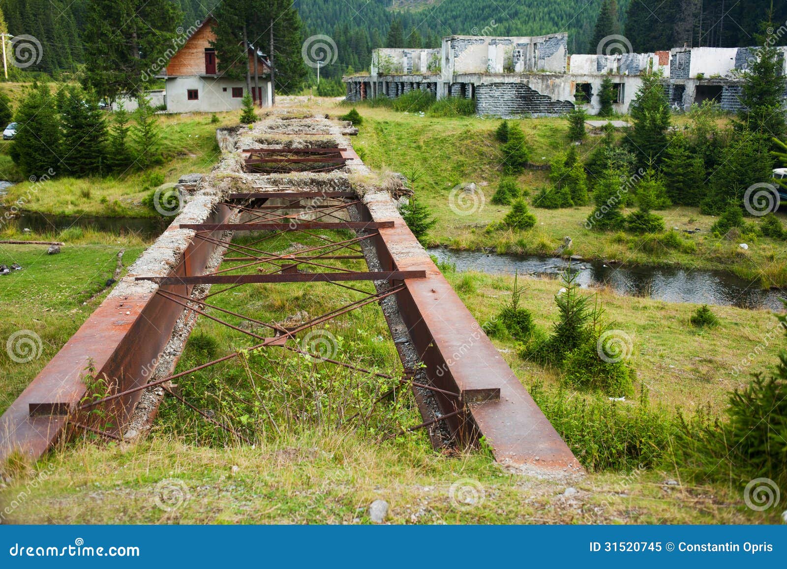 Destroyed bridge and city stock image. Image of apocalyptic - 31520745