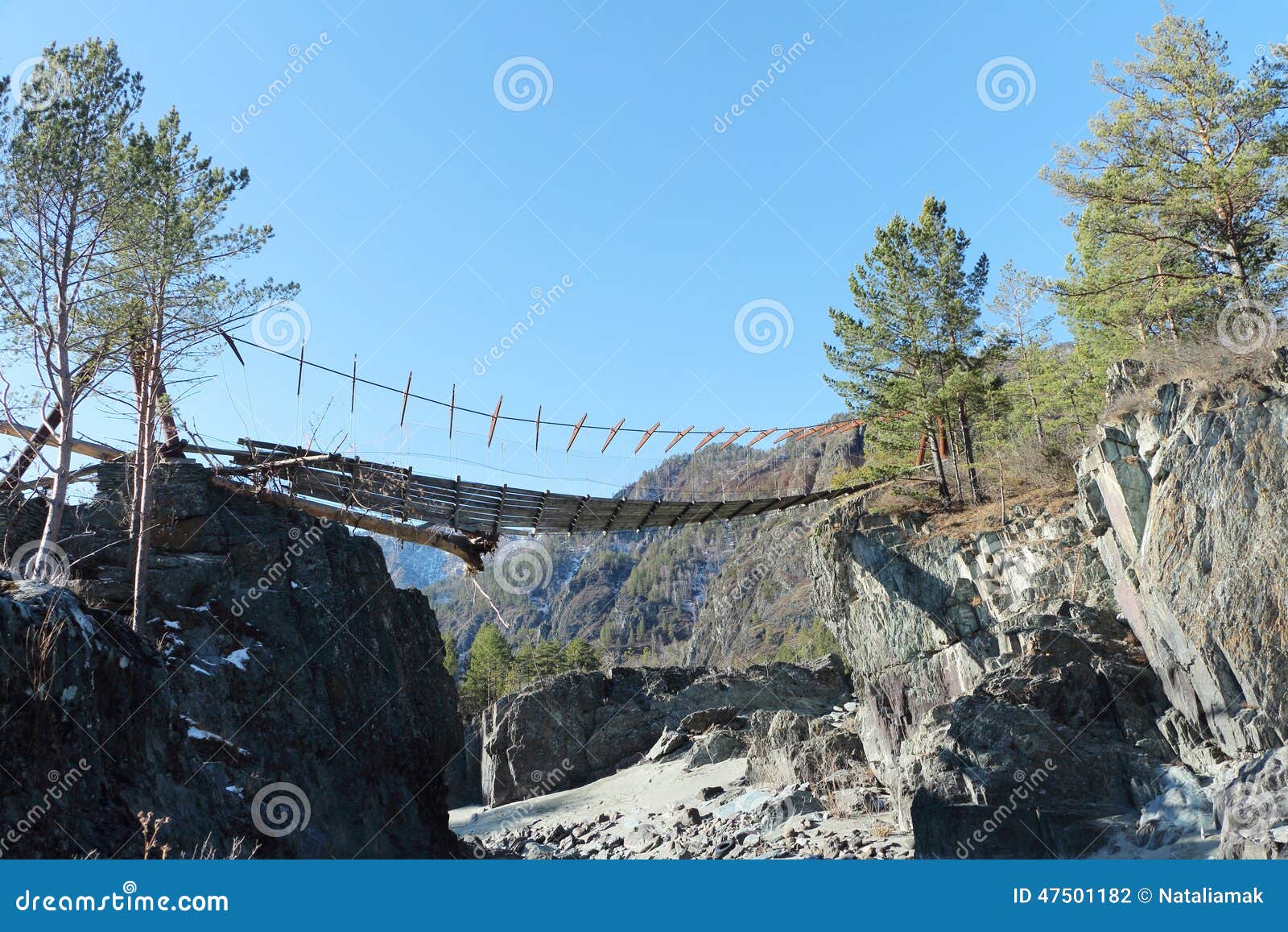 The Destroyed Bridge among Mountains Stock Photo - Image of pendulous ...
