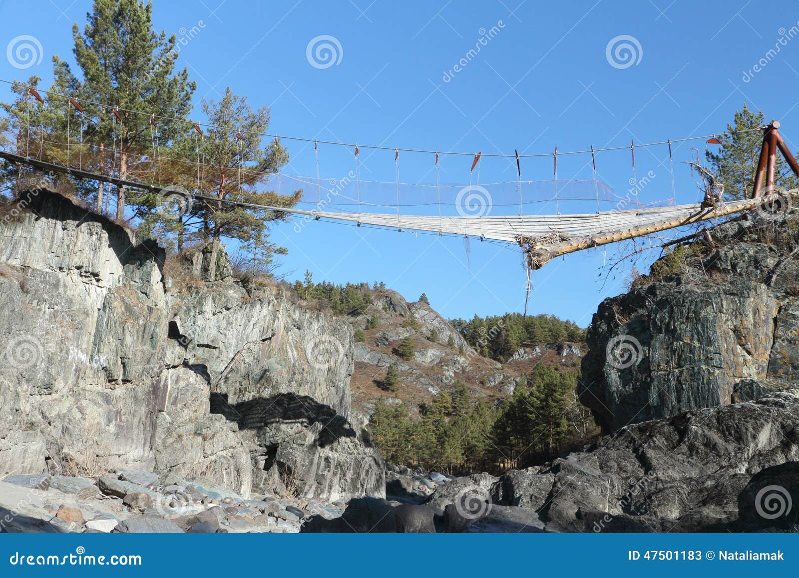 The Destroyed Bridge among Mountains Stock Image - Image of scenic ...